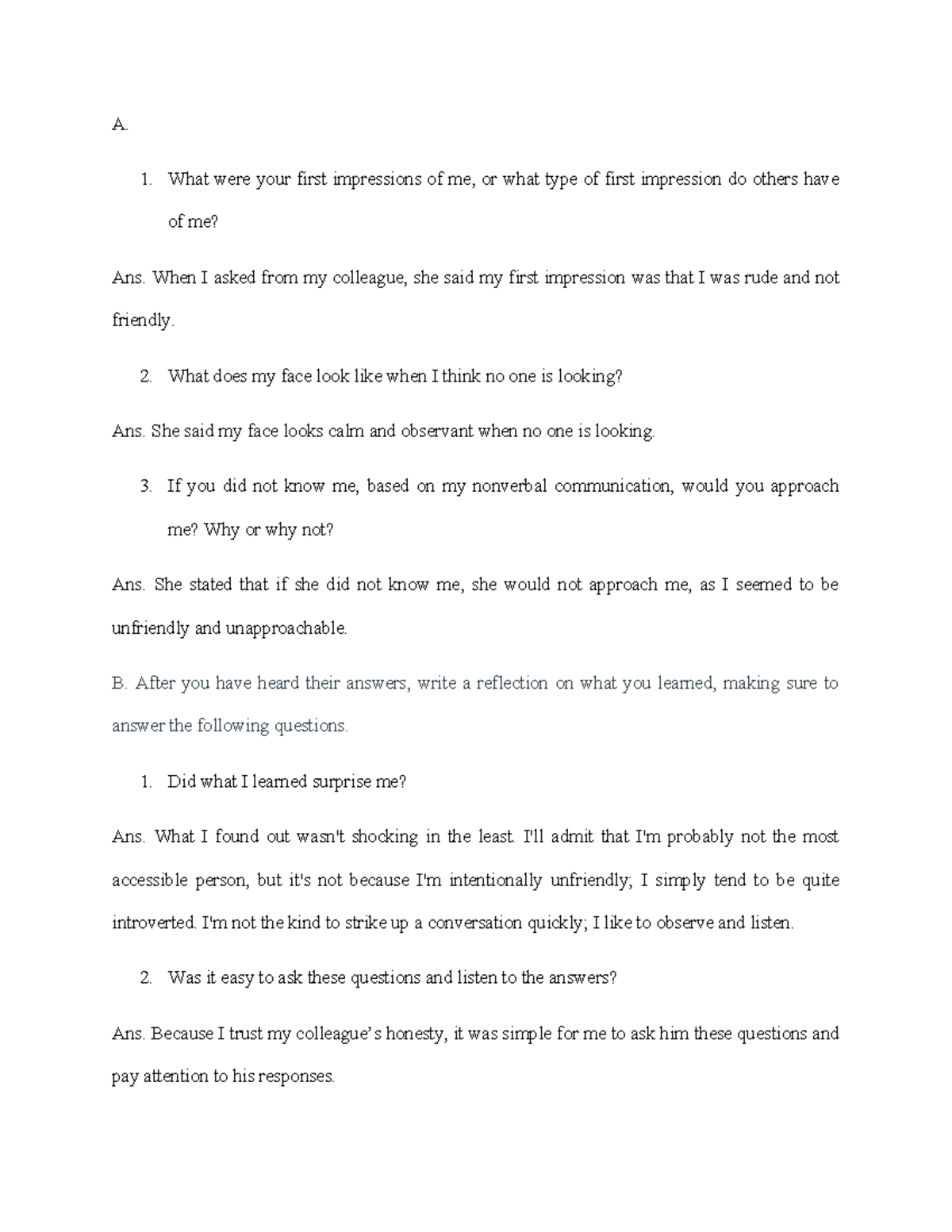 Discussion and Responses: First Impressions Reflection - Studocu
