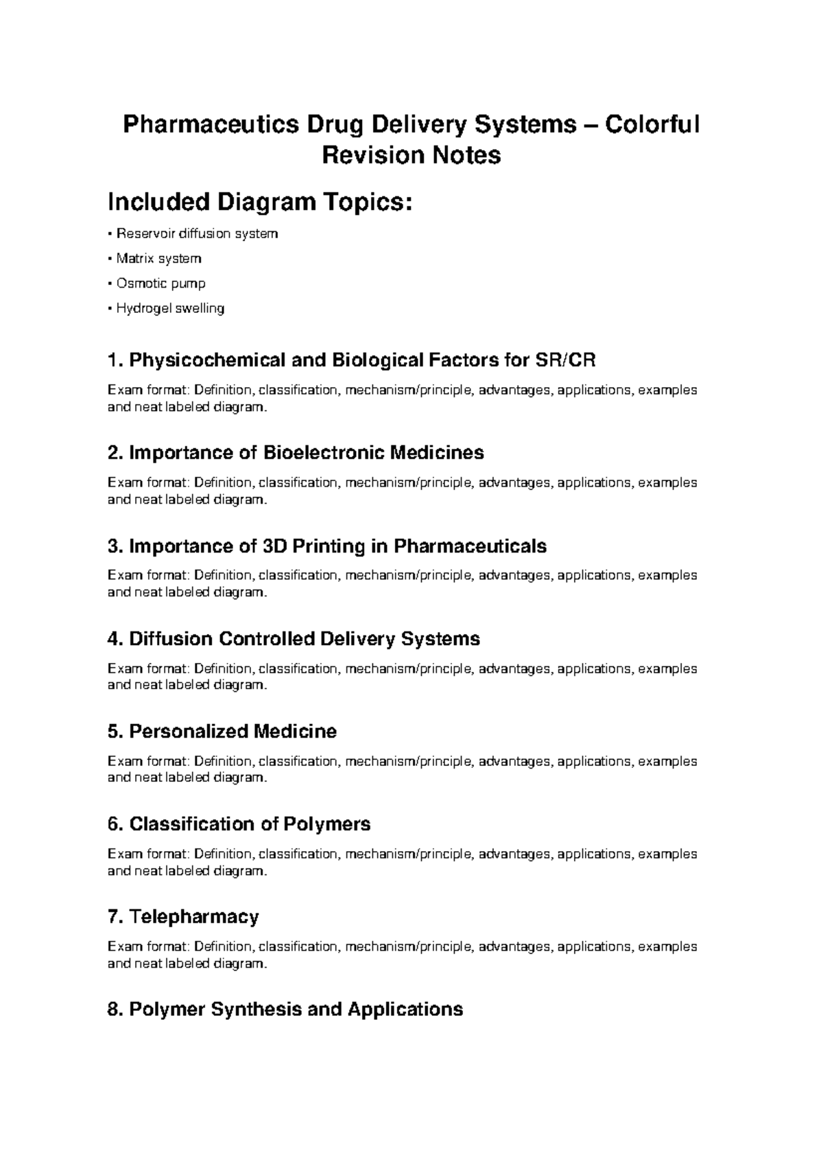 Pharmaceutics Drug Delivery Systems: Colorful Revision Notes - Studocu