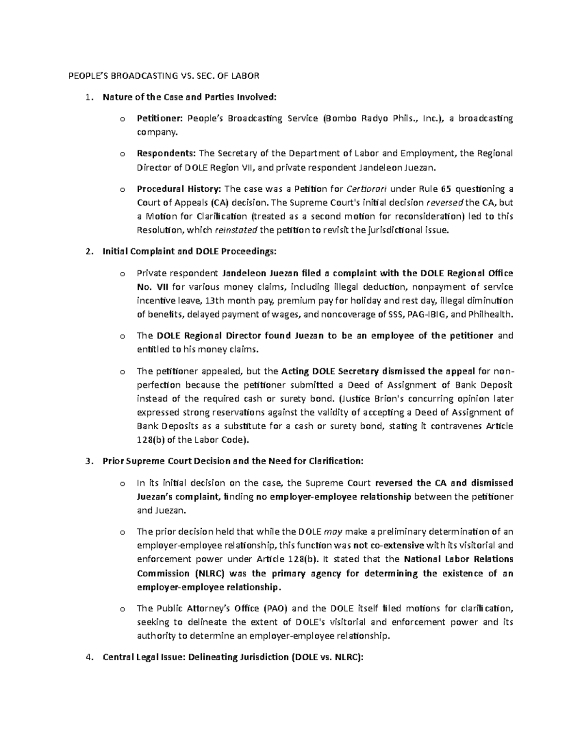 BROADCASTING VS. SEC. OF LABOR: Key Case Points & Requirements Analysis ...