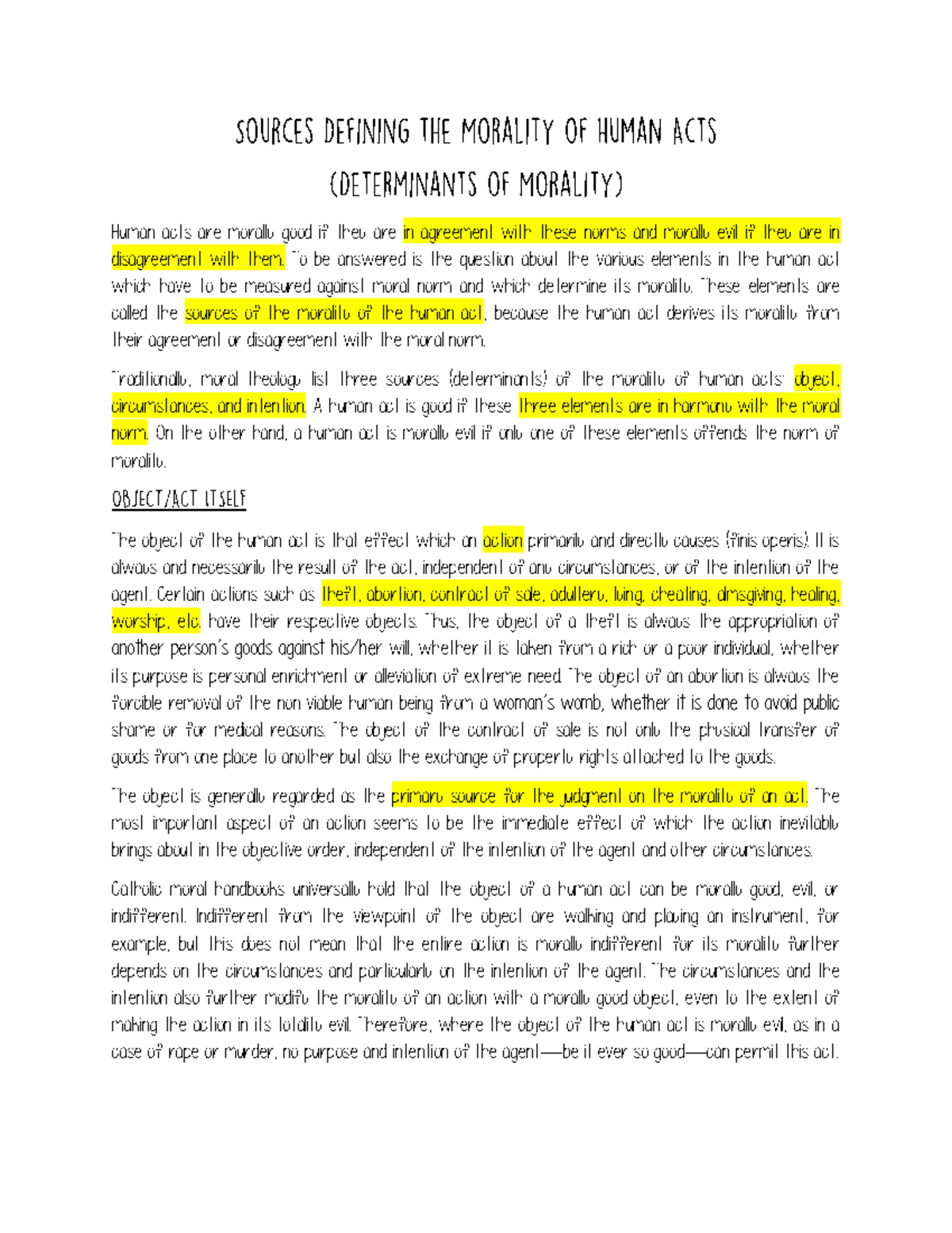Moral Determinants of Human Acts: Object, Circumstance, Intention - Studocu