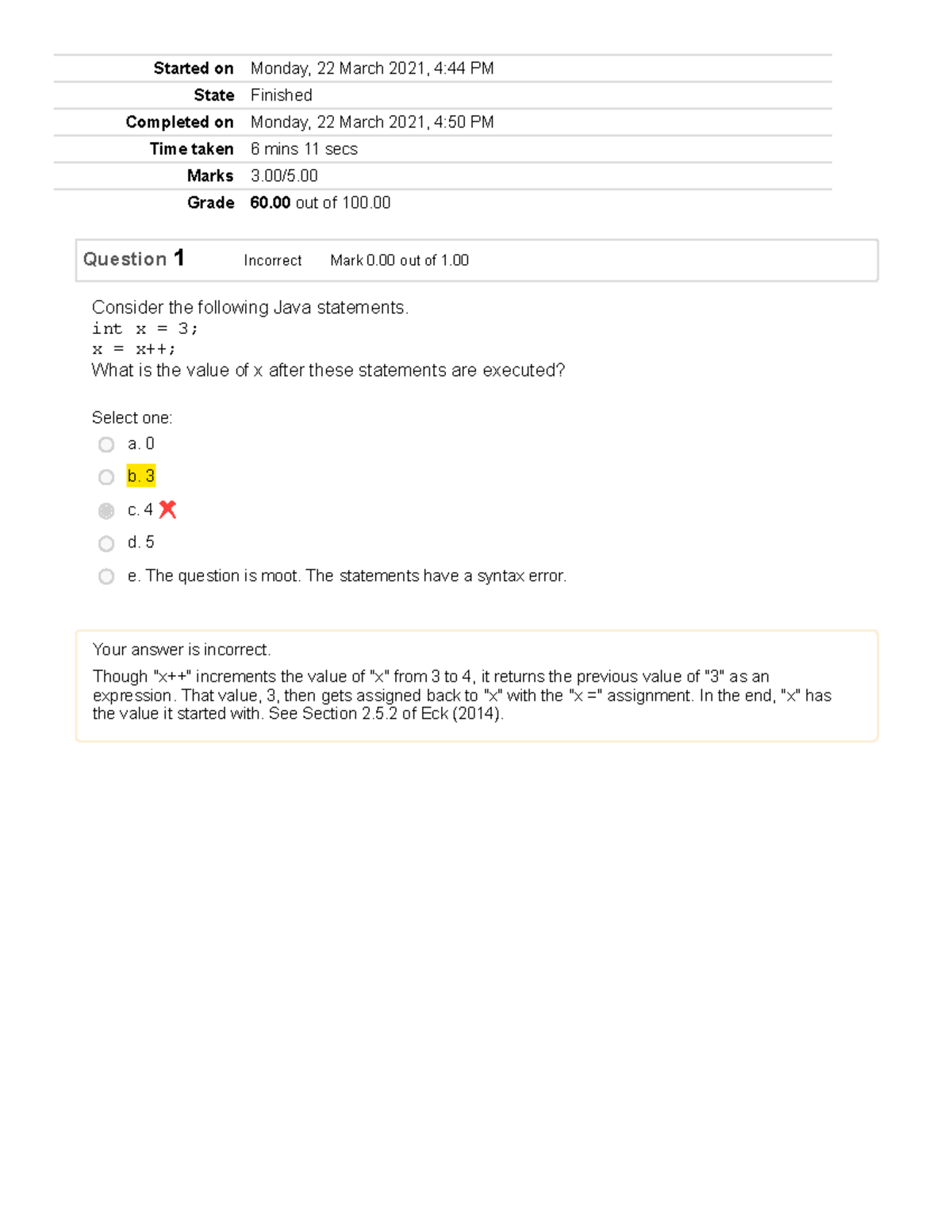 CS1102 Self-Quiz Unit 8 - Started on Monday, 22 March 2021, 4:44 PM State Finished Completed on ...