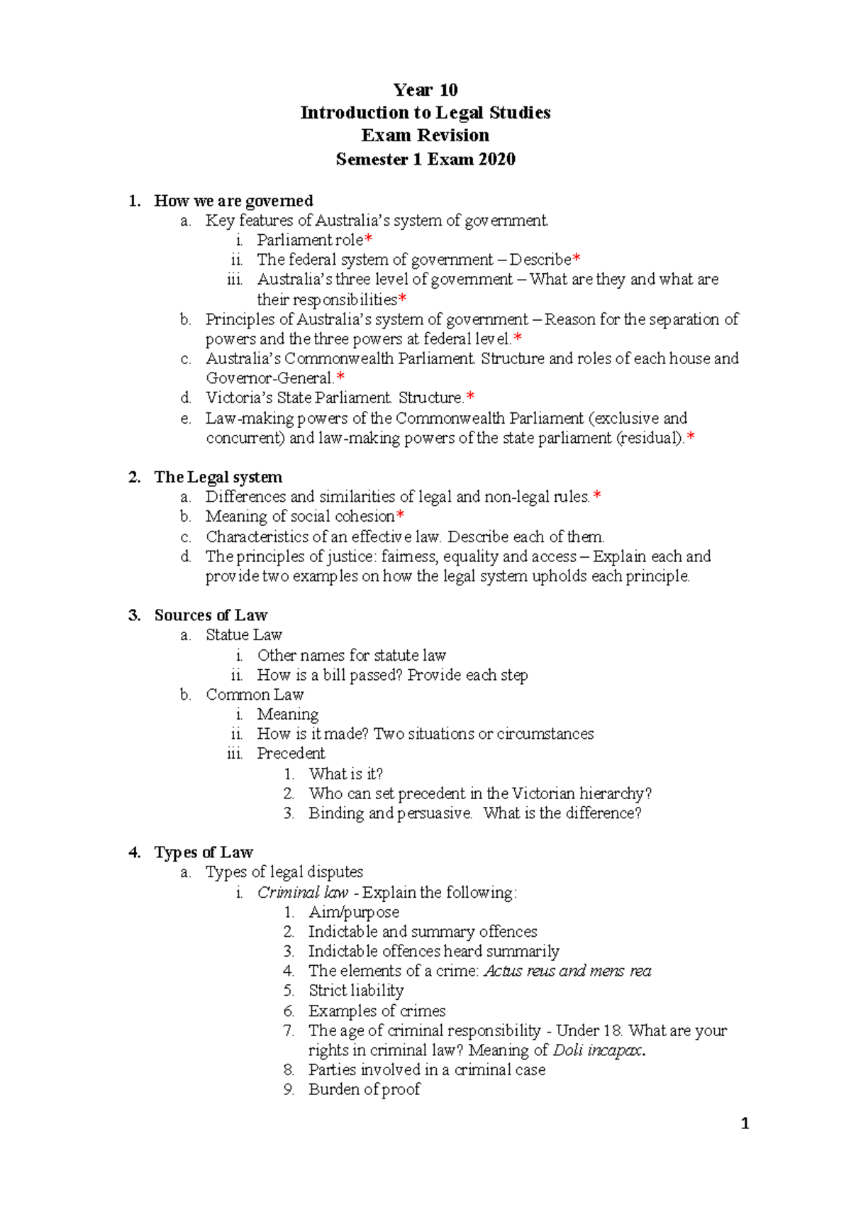 Legal Studies 2020 Semester 1 Exam Revision Sheet - Studocu