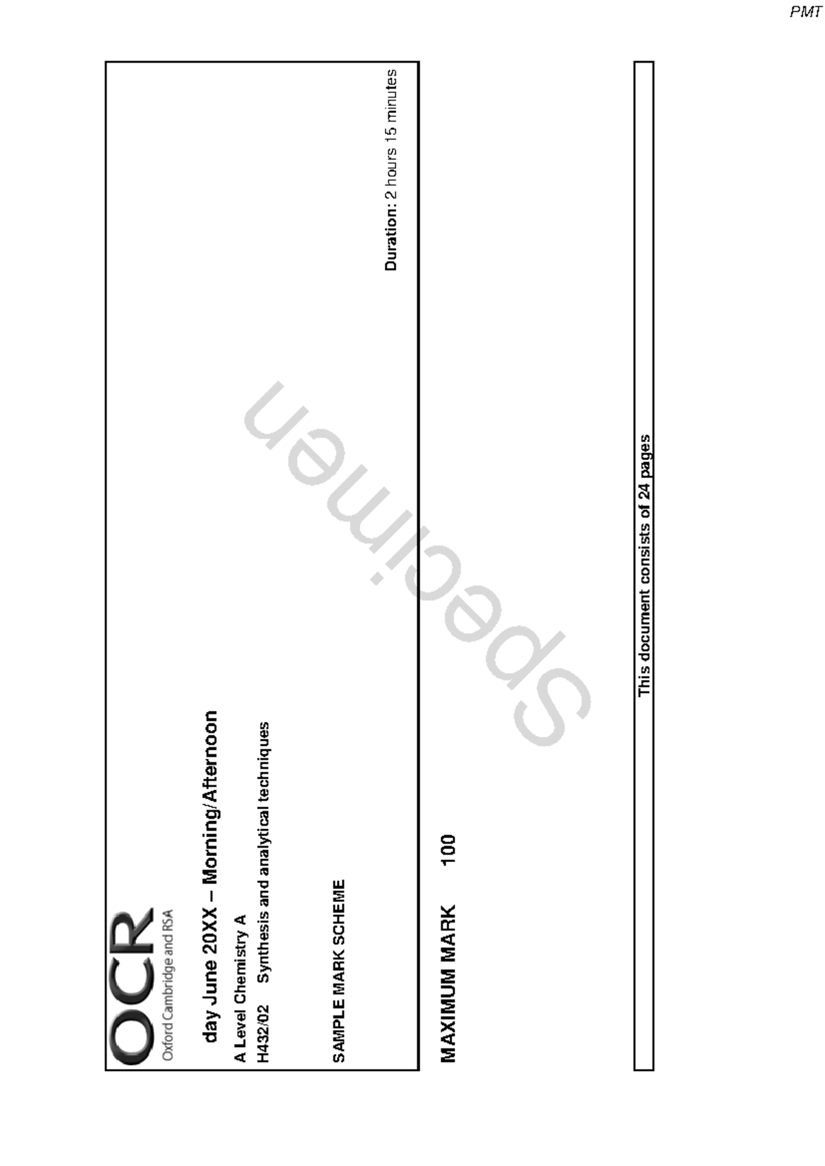 Specimen MS - Paper 2 OCR (A) Chemistry A-Level - day June 20XX ...