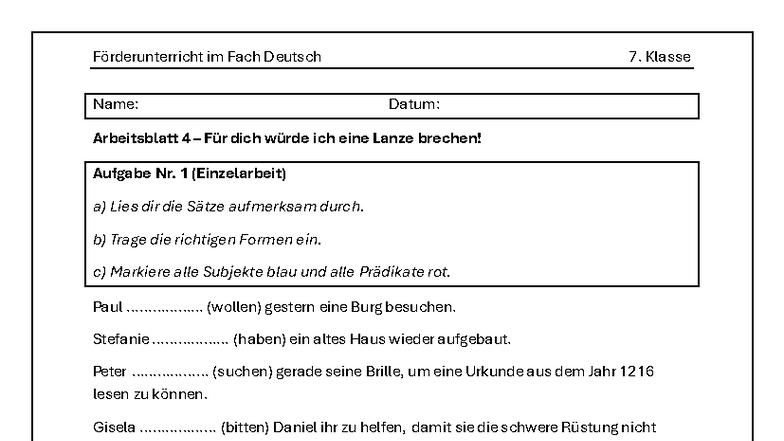 Arbeitsblatt 4: Lanze brechen - Deutsch 7. Klasse - Studocu