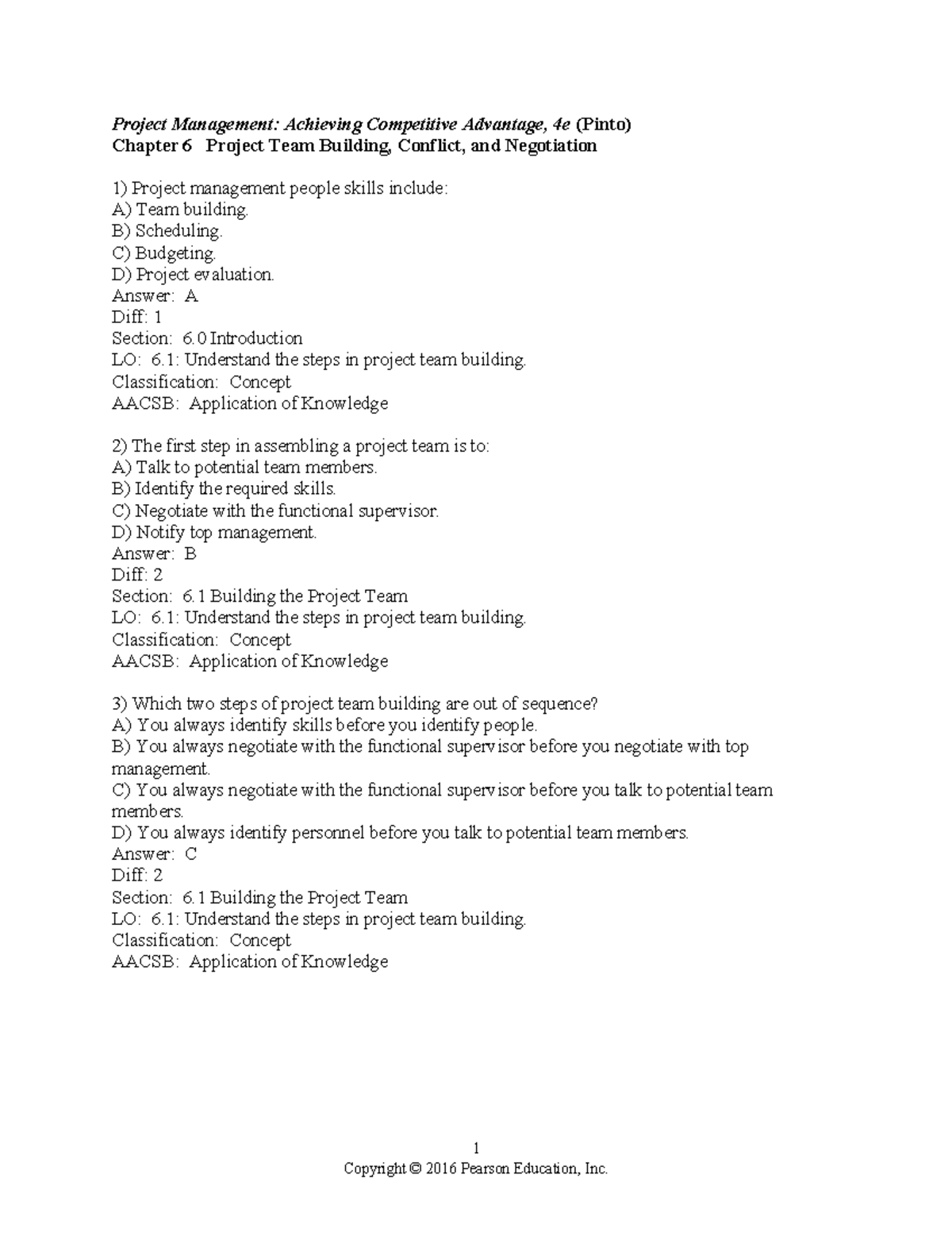 Pinto PM4 TIF CH06 - Team Building & Conflict Resolution Exercises - Studocu