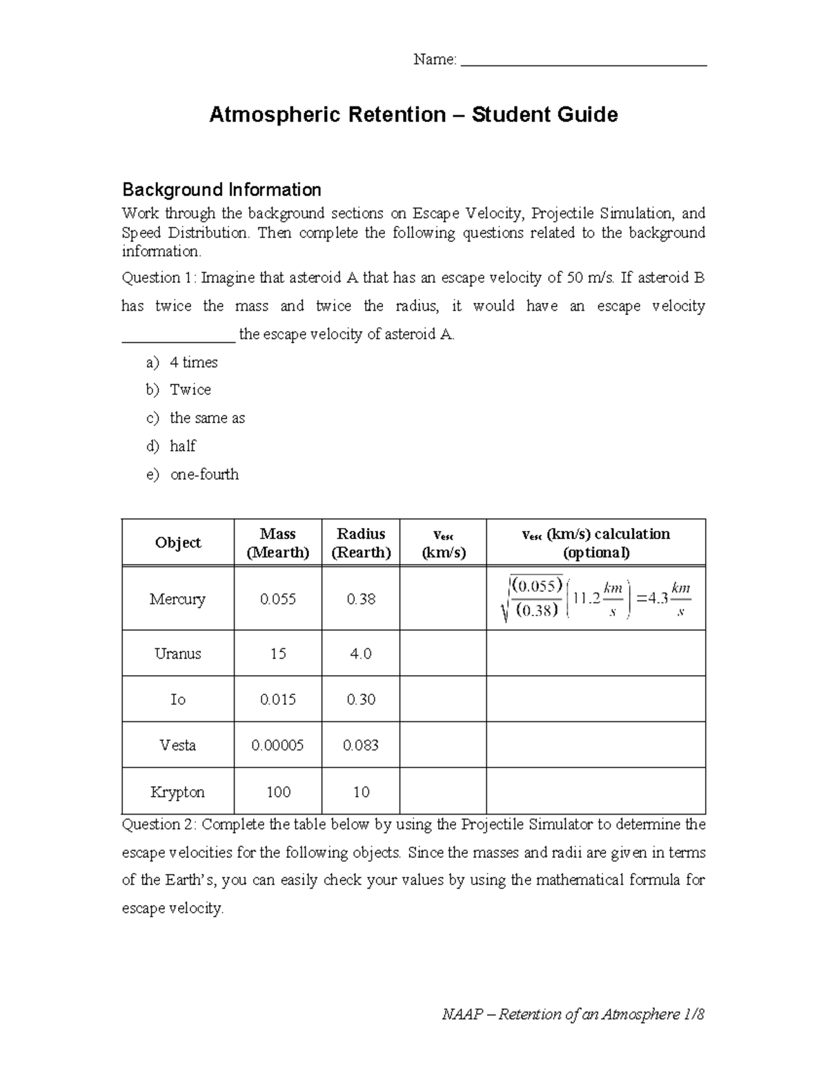 Lab 5 - Atmospheric Retention - Worksheet & Student Guide - Studocu