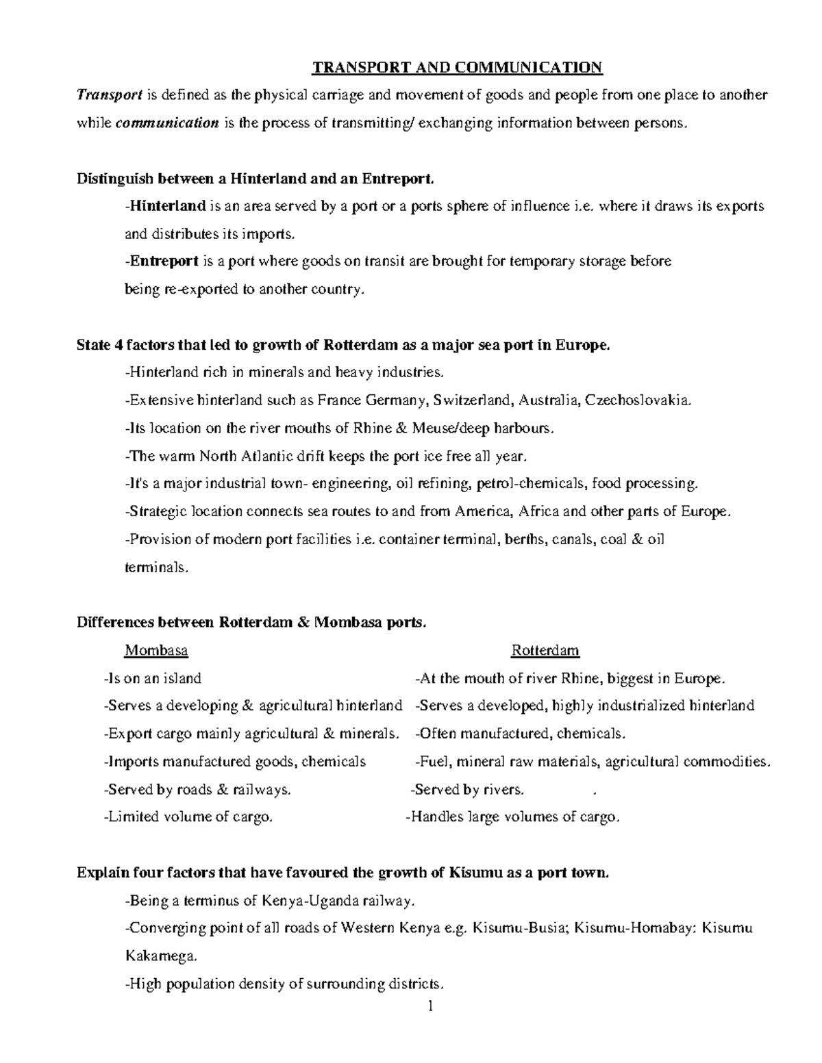 Transport and Communication: Key Concepts and Factors Affecting Growth ...