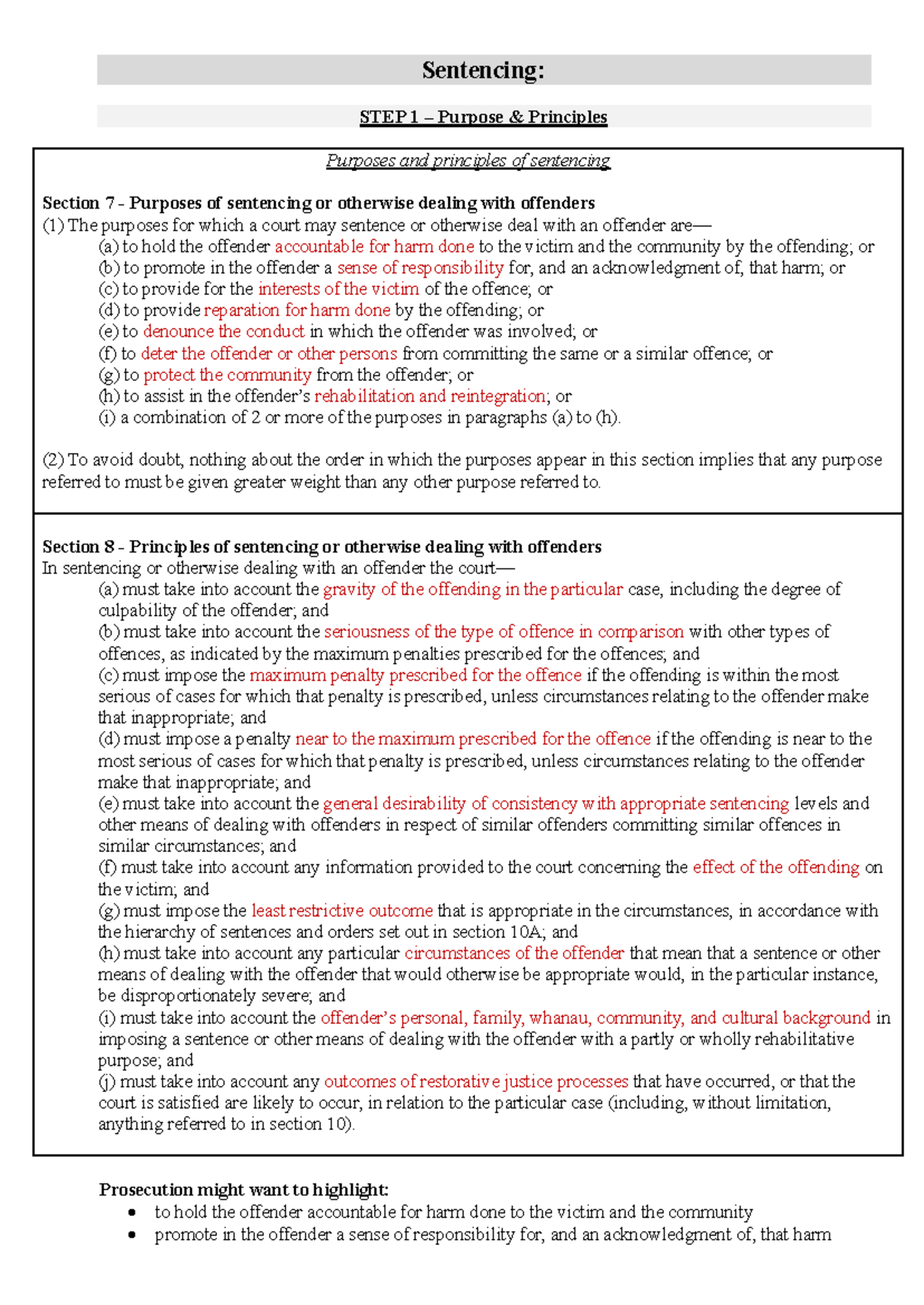 Exam Notes - LAWS382: Sentencing Principles & Factors - Studocu