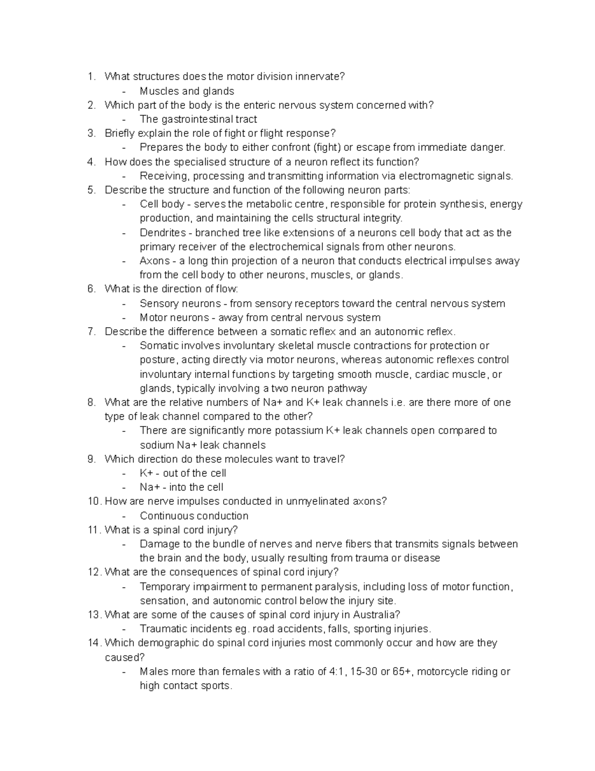 Nervous System Study Notes: Motor Division & Reflexes (Compendium 8 ...