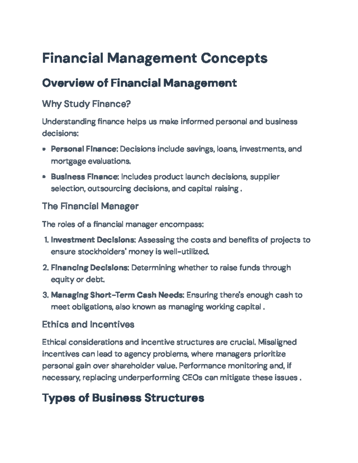 Financial Management (FIN 101): Overview of Key Concepts and Principles ...