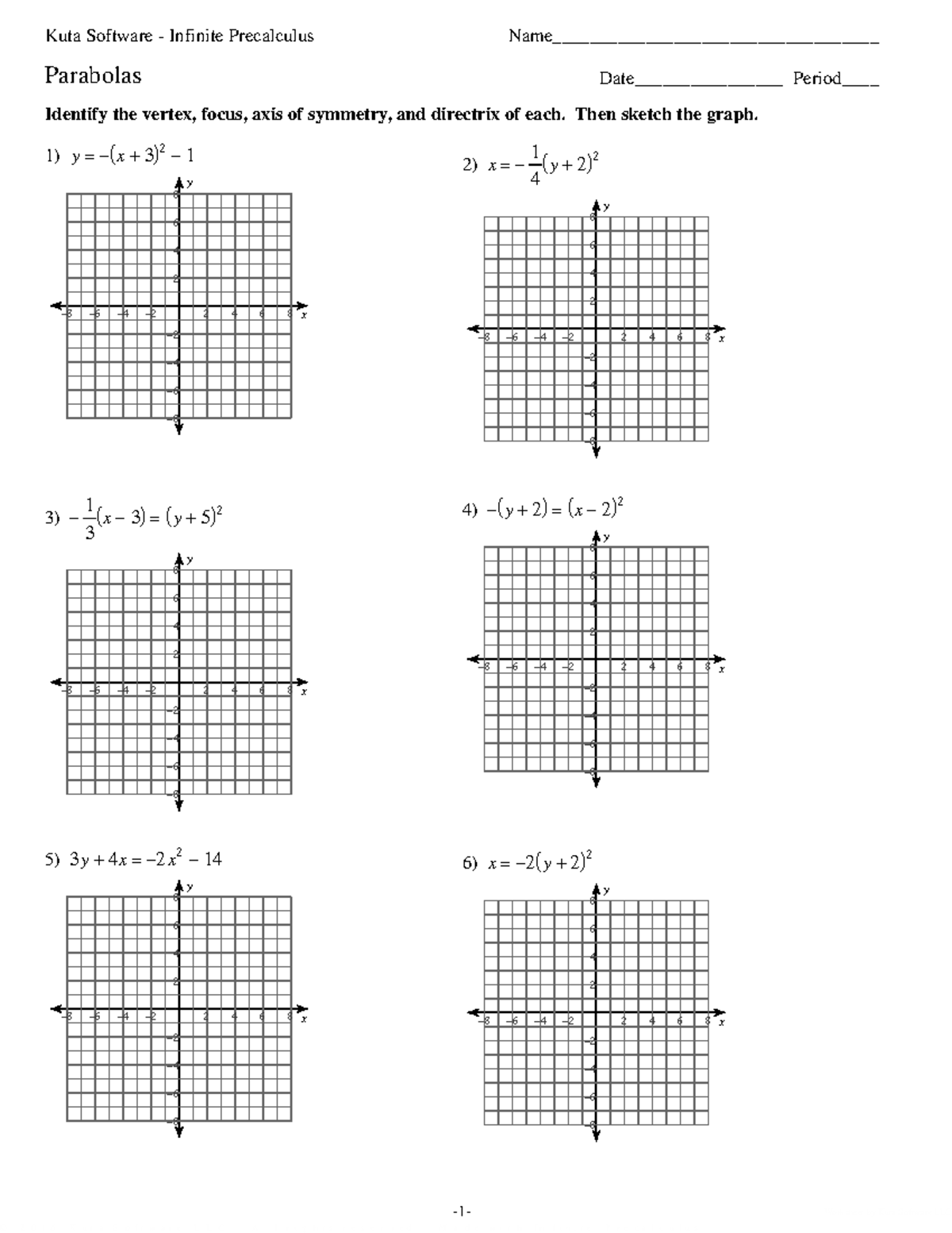 Precalculus Worksheet: Parabolas (Course Code: L2X0F1) - Studocu