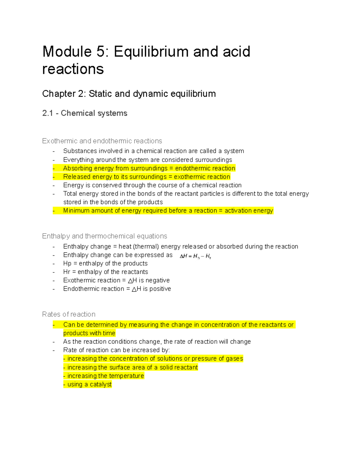 Mod 5 chem - some mod 5 notes - Module 5: Equilibrium and acid ...