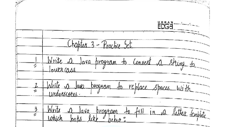 URBAN EDGE Chapter Practice Set I: Java Programming Exercises - Studocu