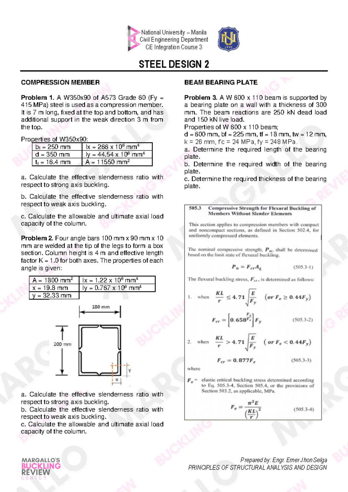 CEI-3: Steel Design 2 - Compression Member & Bearing Plate Problems ...