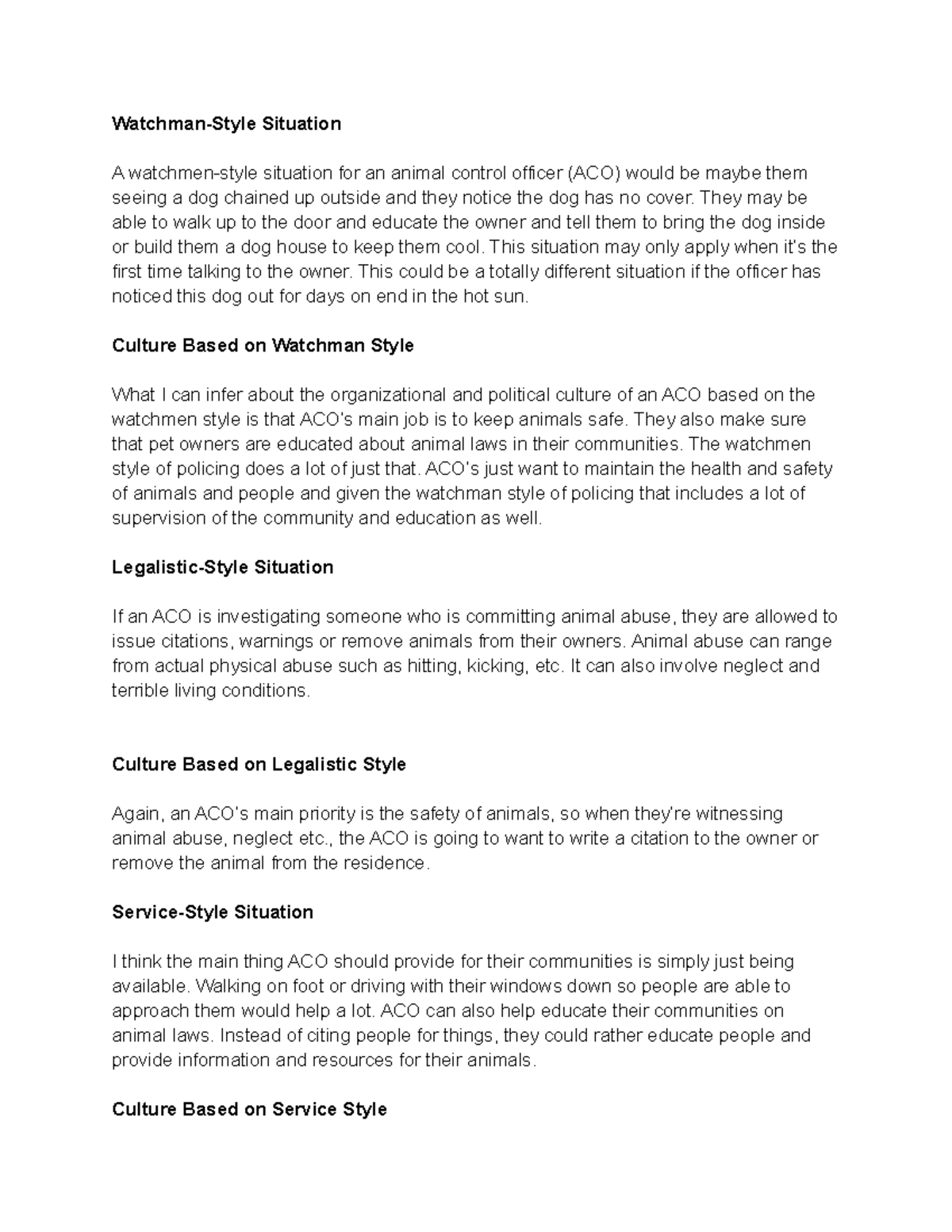 2-2 Assignment Lillian Glover - Watchman-Style Situation A watchmen ...