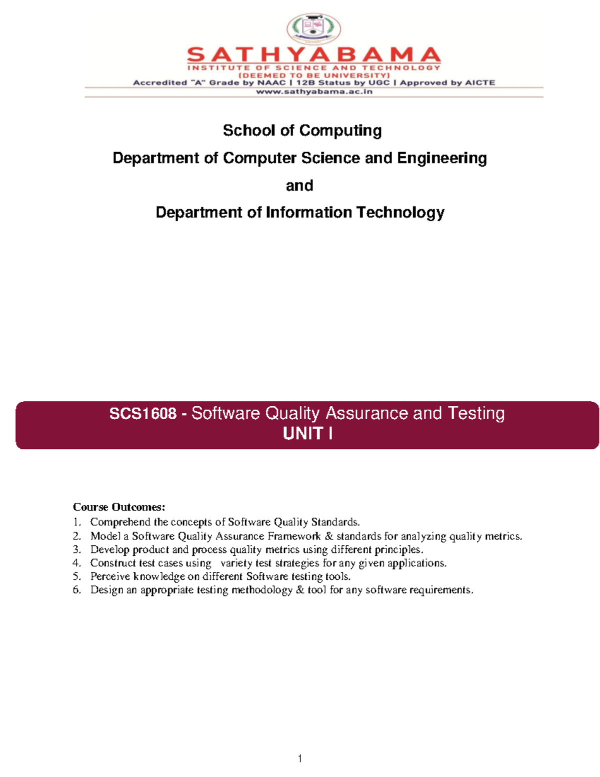 SQA - SQA units - School of Computing Department of Computer Science ...