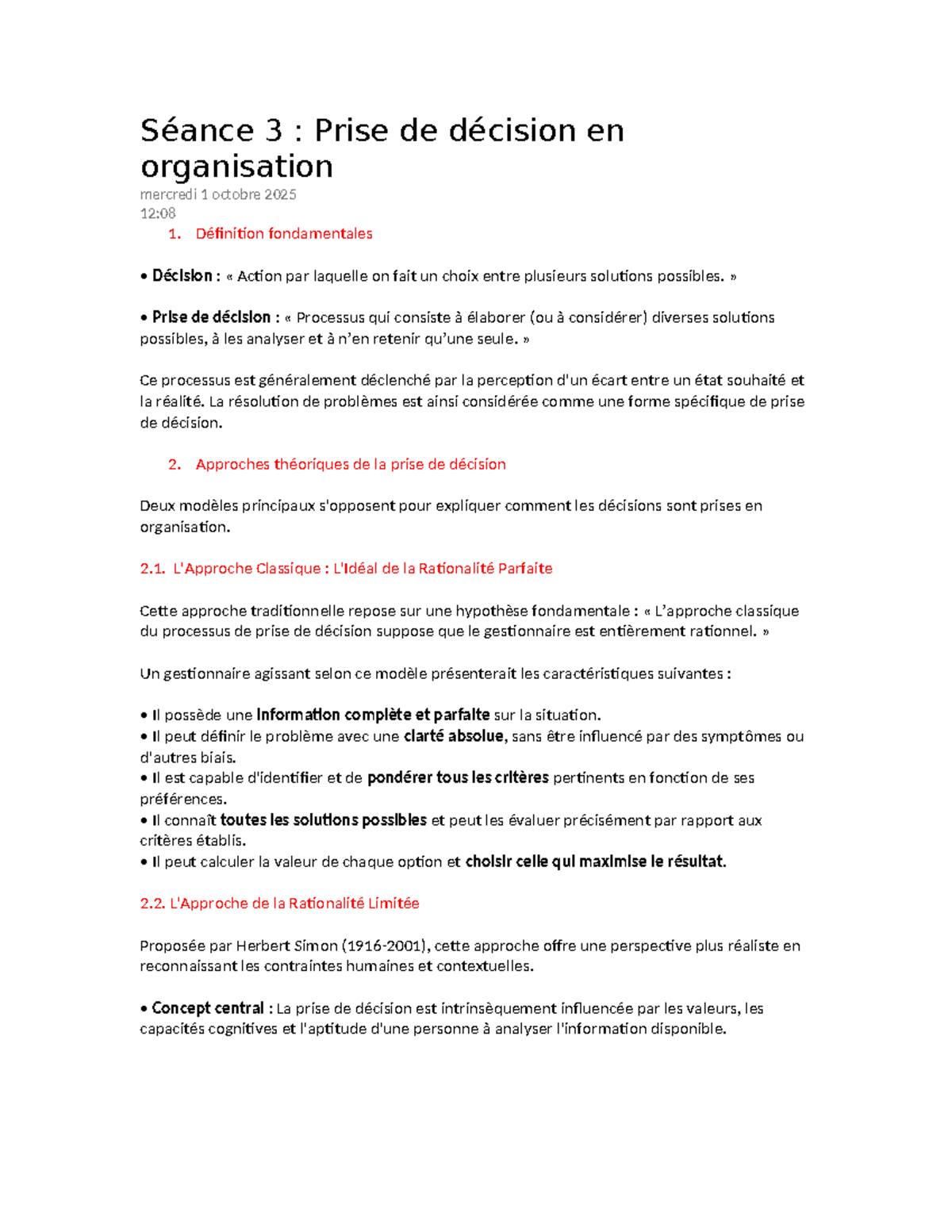 Séance 3 : Prise de Décision en Organisation - Approches et Stratégies ...