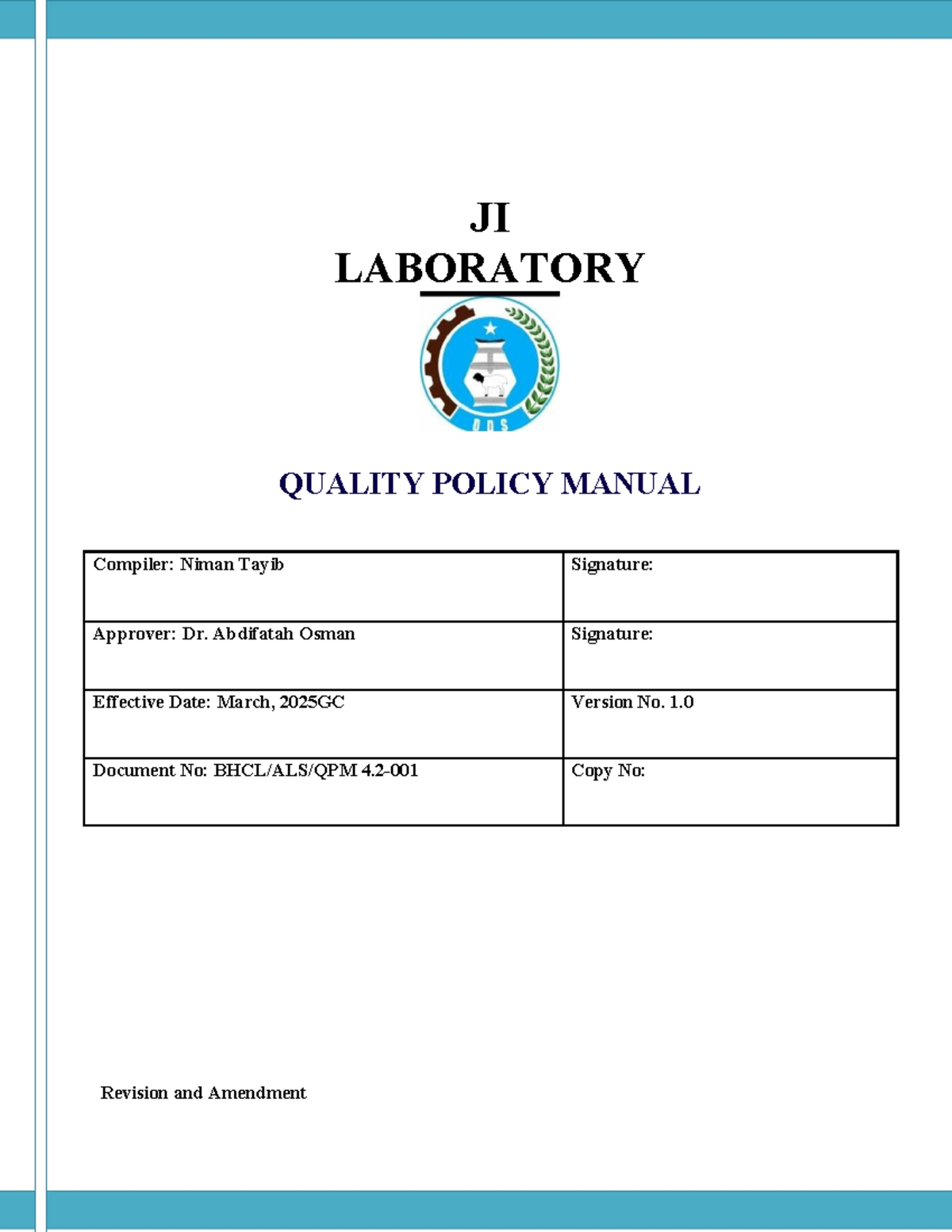 Quality manual final - Be strong - JI LABORATORY QUALITY POLICY MANUAL ...
