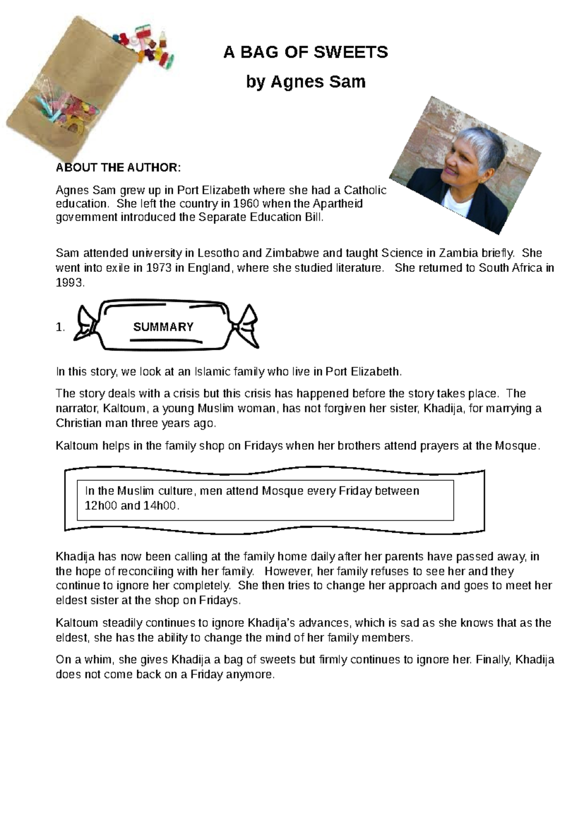 A BAG OF SWEETS: Analysis & Themes in Agnes Sam's 2023 Narrative - Studocu