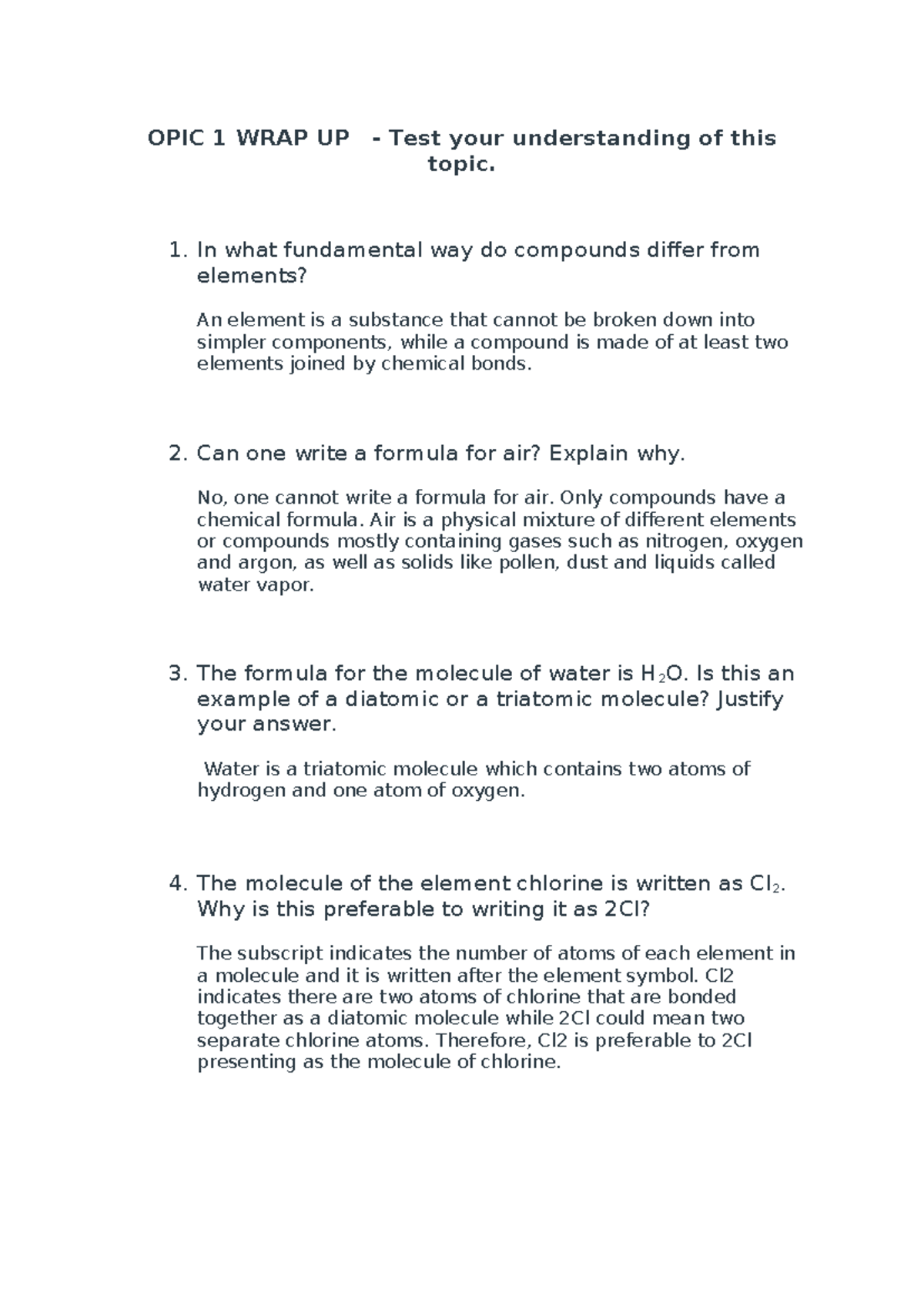 OPIC 1 WRAP UP - Chemistry Key Concepts Overview - Studocu