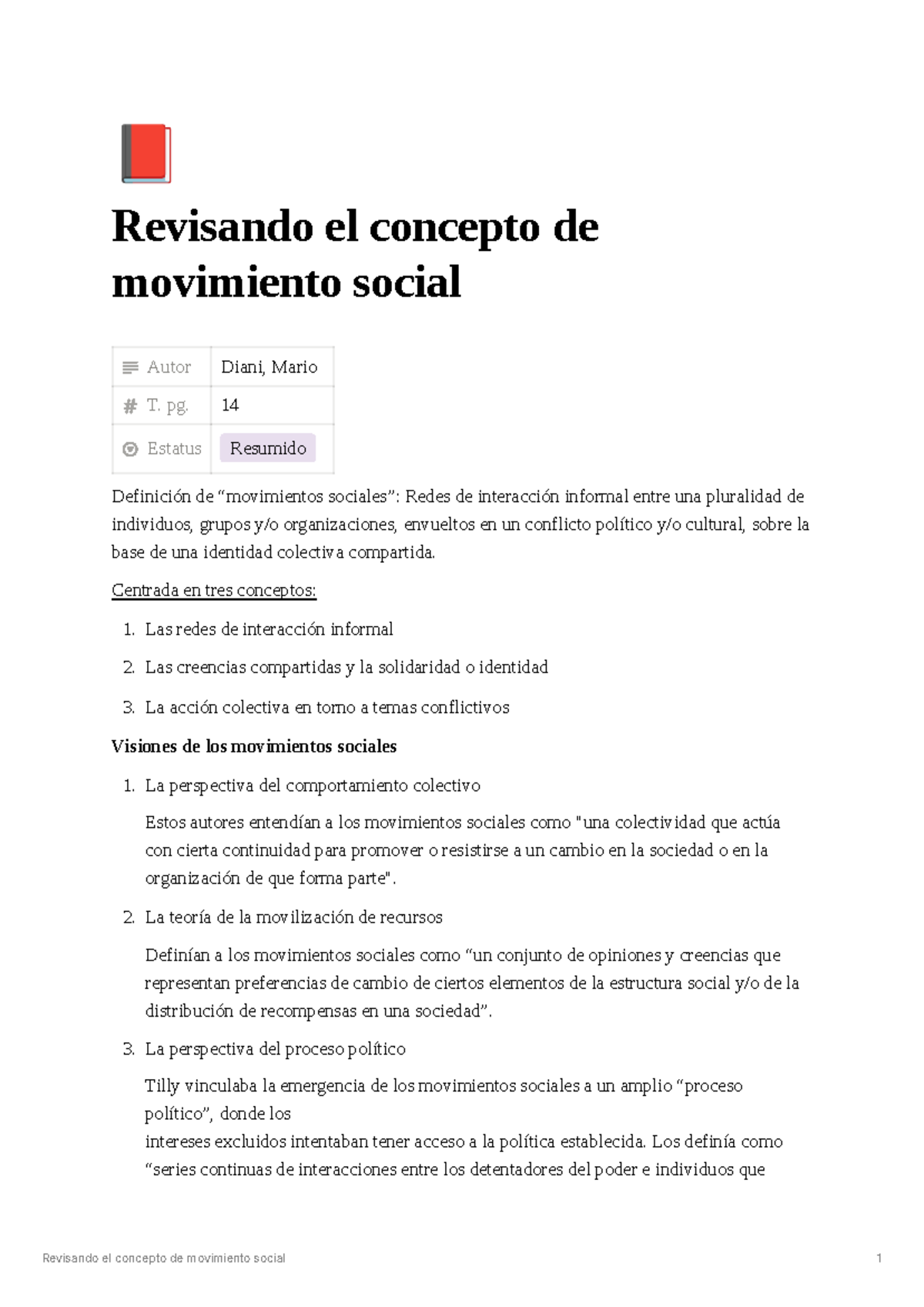 Revisando el Concepto de Movimiento Social por Mario Diani - Resumen ...