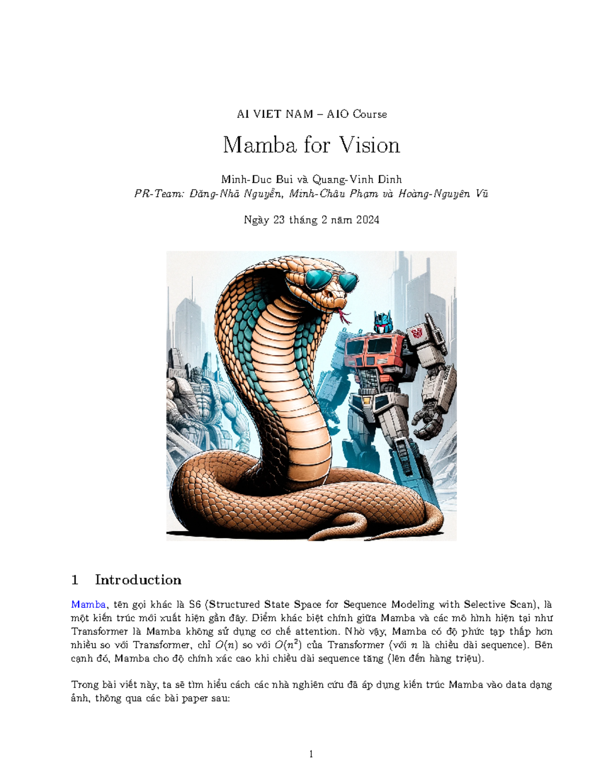 Mamba for Vision: Lecture Notes on Advanced AI Techniques - Studocu
