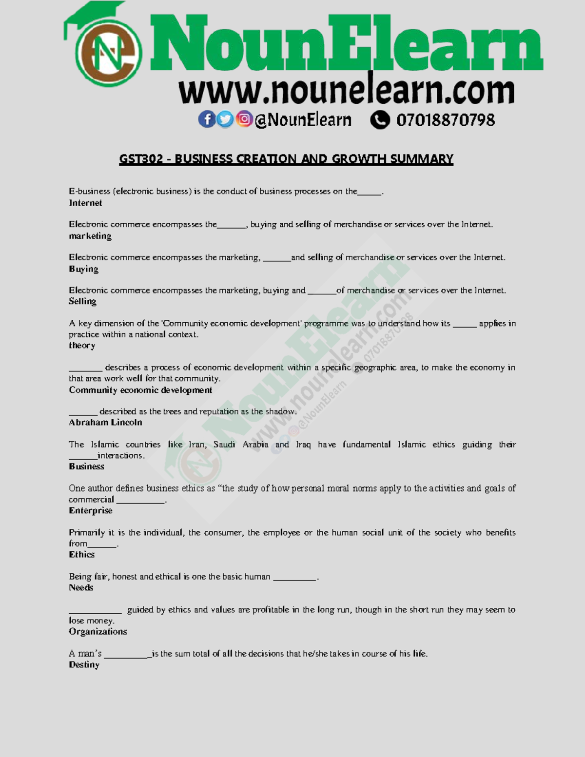 GST302 Business Creation & Growth: Comprehensive Study Summary - Studocu