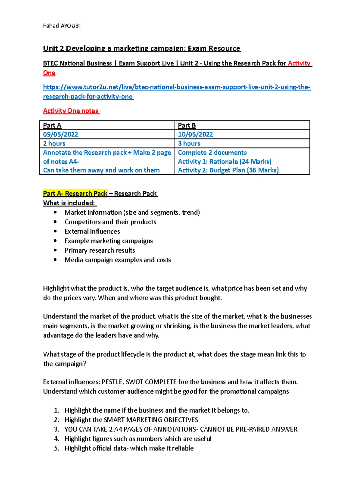 Level 3 Business Unit 1 assignment 2 - Unit one: Exploring Business ...