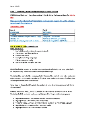 Unit 2 Developing a marketing campaign- notes - Fahad AYOUBI Unit 2 ...