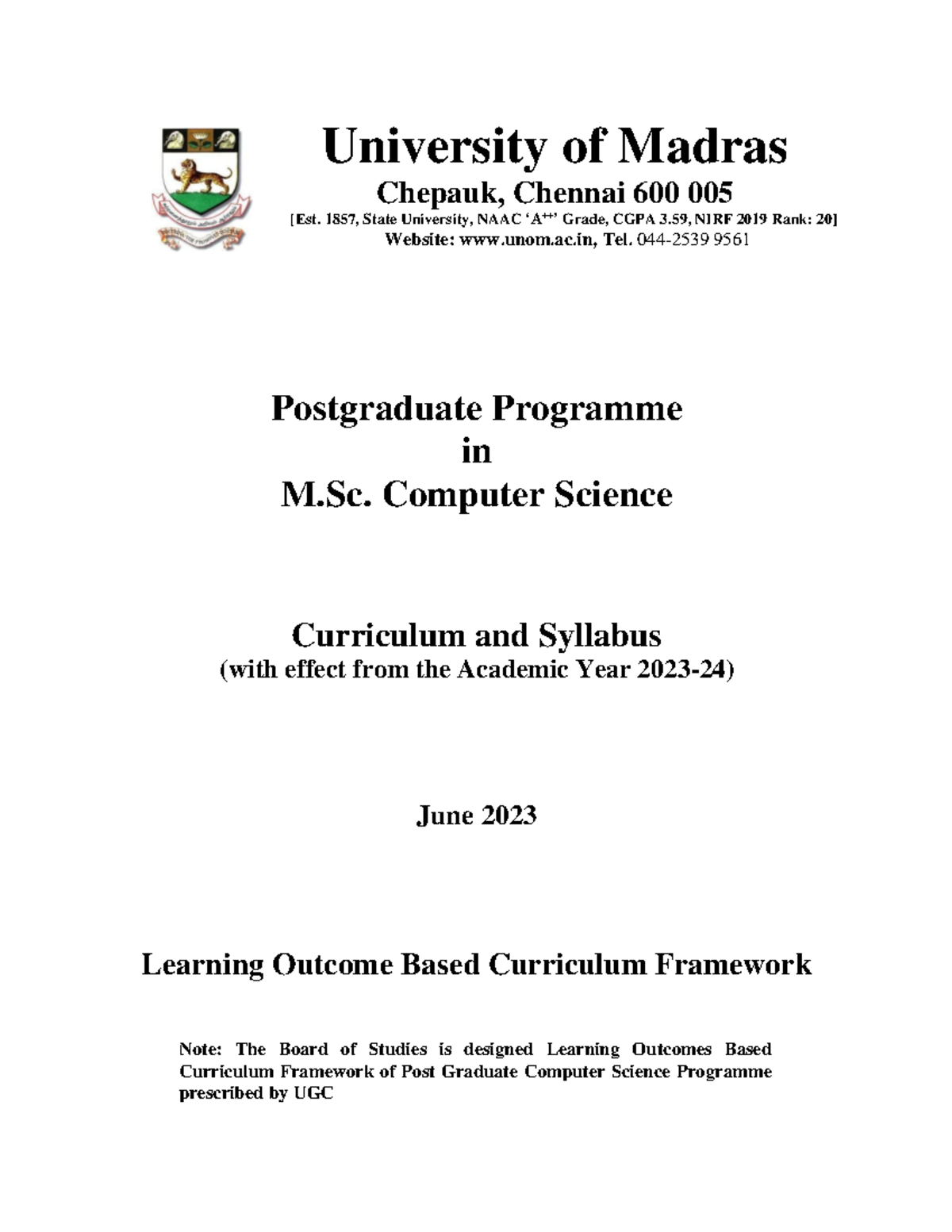 M.Sc. Computer Science Curriculum & Syllabus (2023) - MCR - Studocu