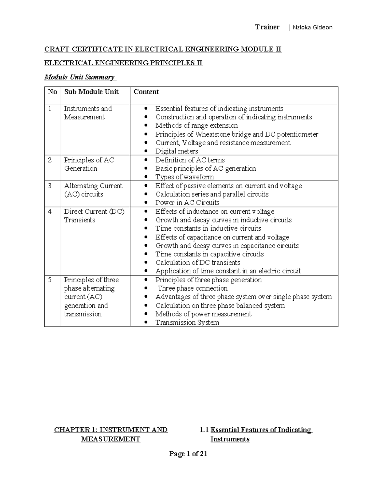 Craft Certificate in Electrical Engineering - Module II Review - Studocu