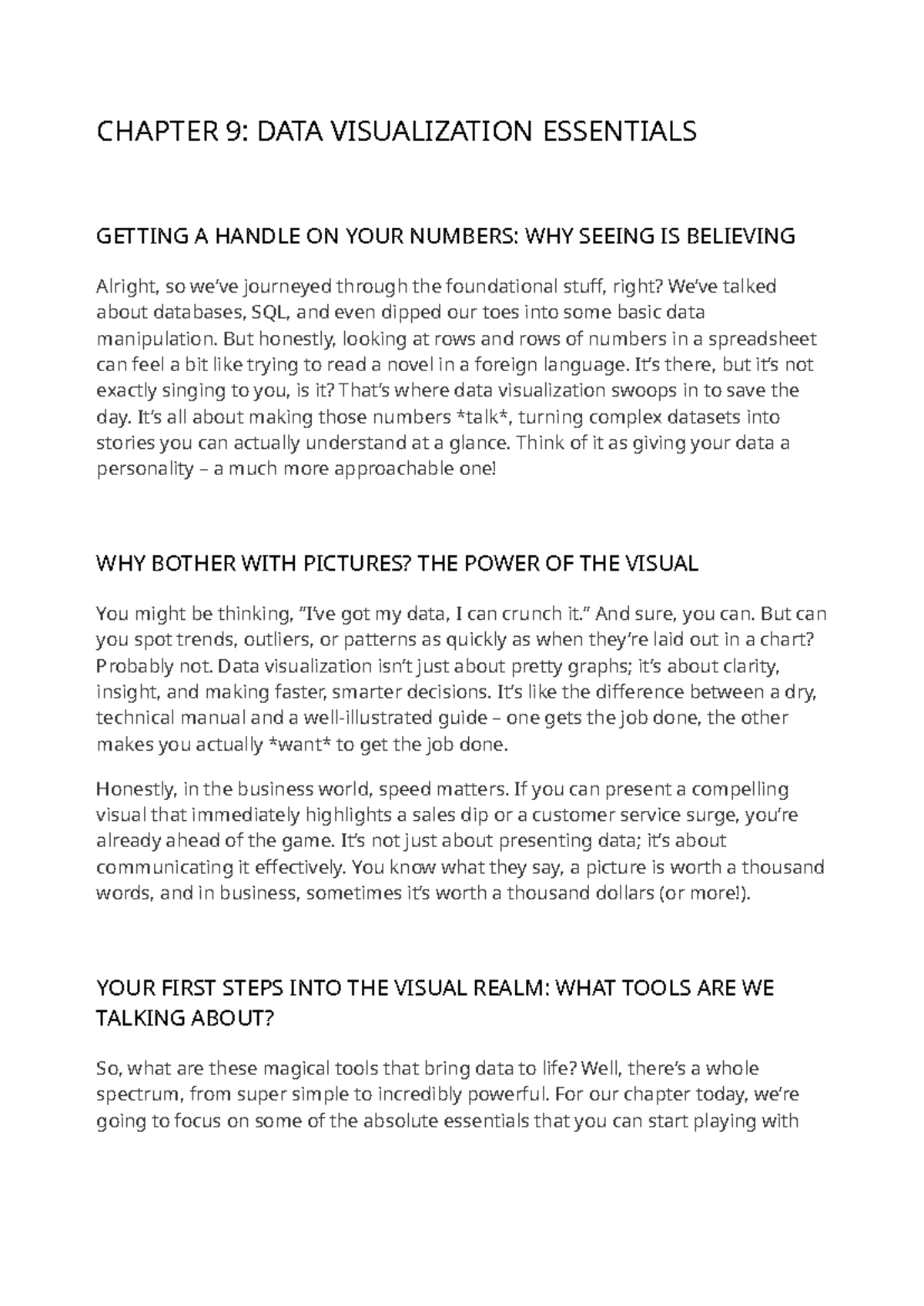CHAPTER 9: DATA VISUALIZATION ESSENTIALS IN IT TOOLS FOR BIZ - Studocu