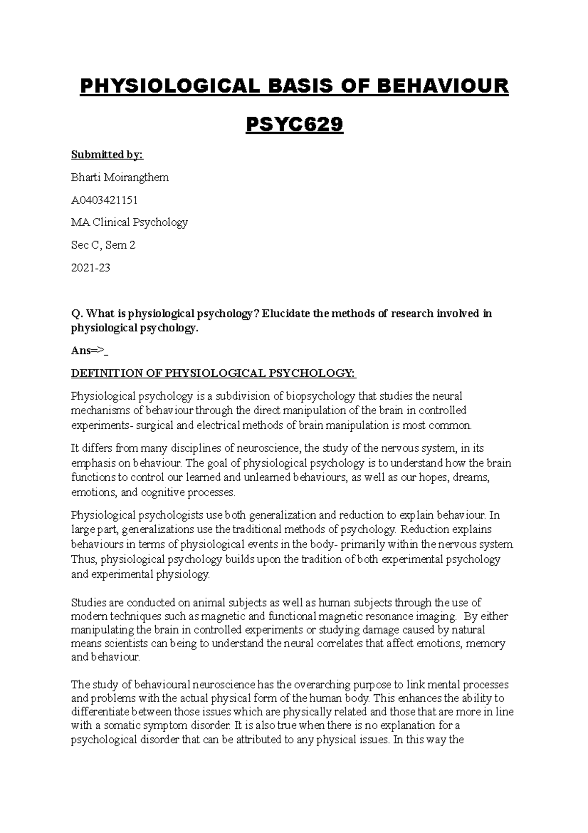 Research methods of physiological psychology, structural anatomy of ...