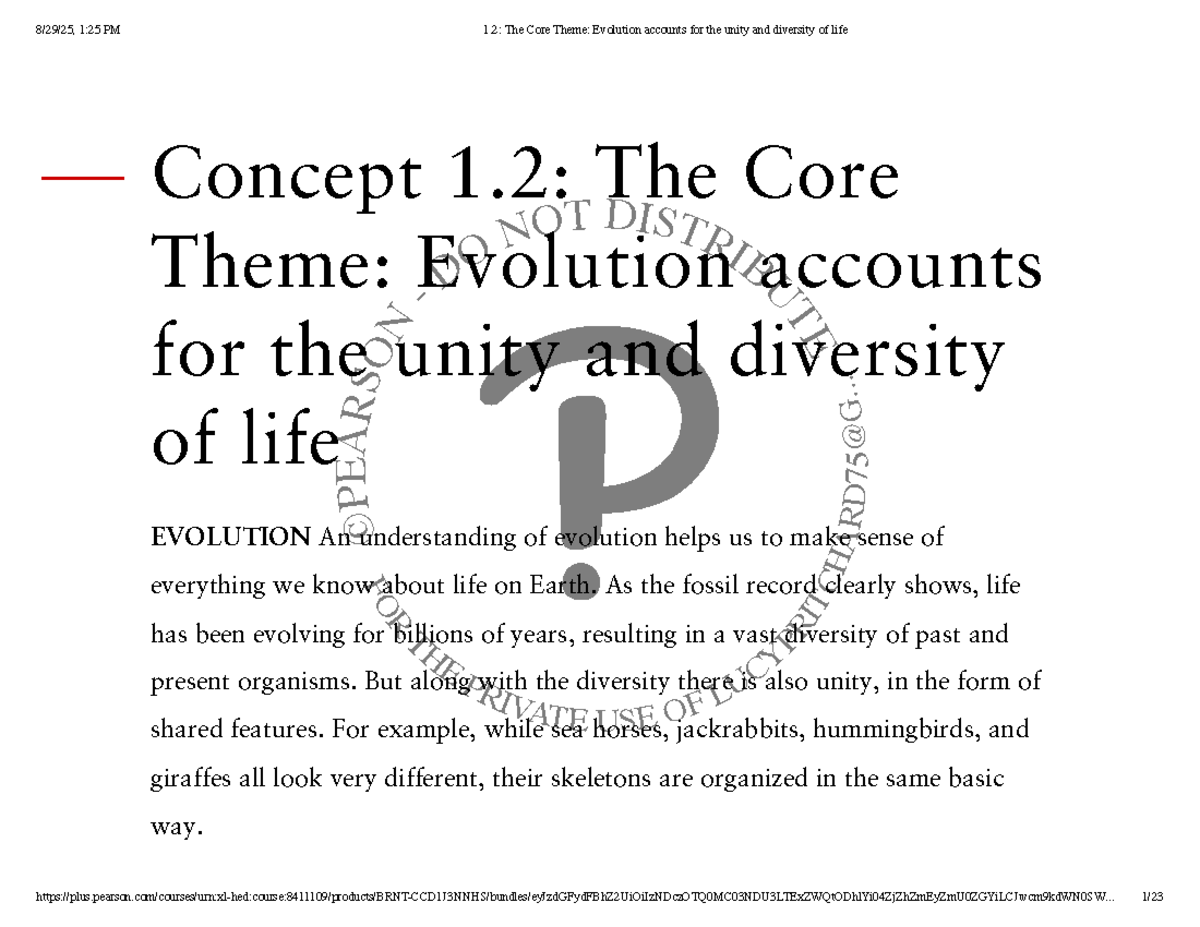 1.2: The Core Theme of Evolution: Unity and Diversity of Life - Studocu