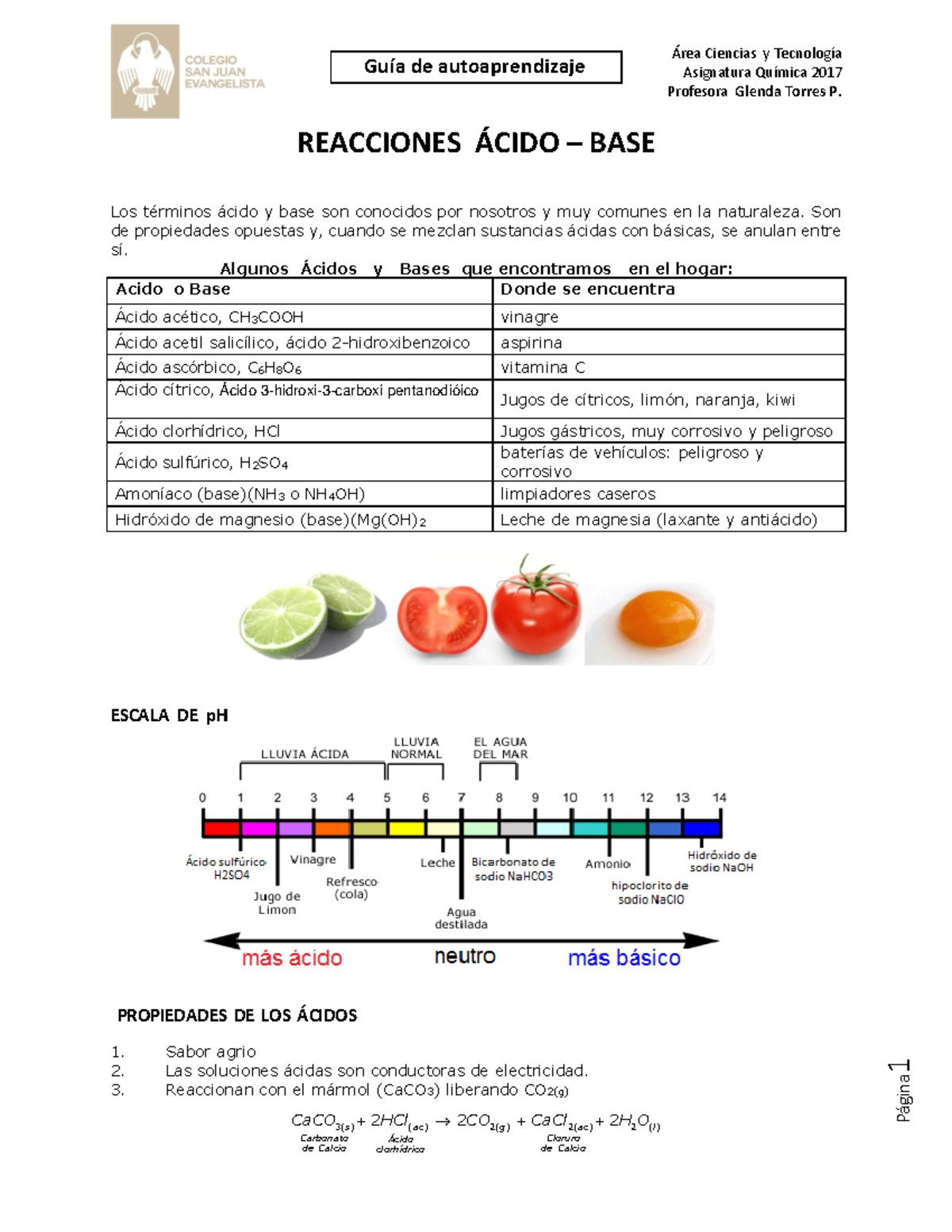 Guia-acido-base - de autoaprendizaje Ciencias y Asignatura 2017 ...