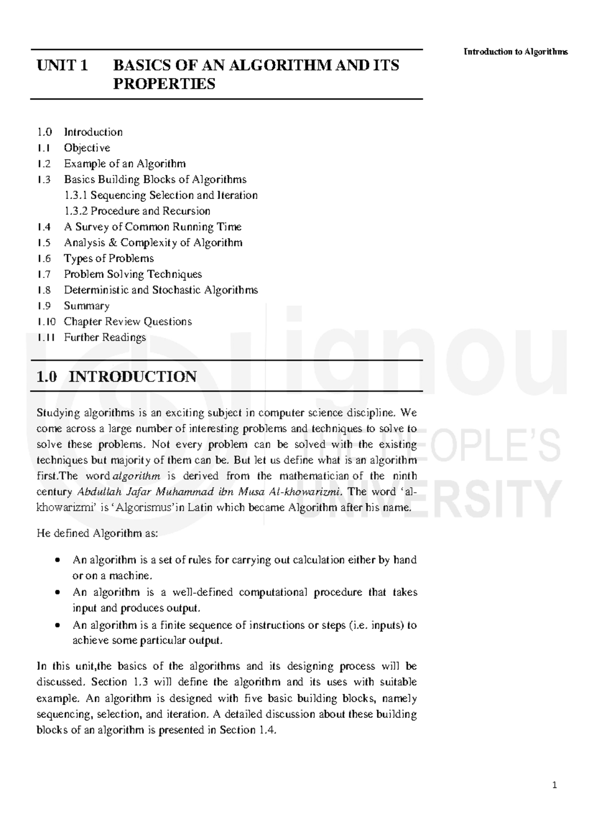 Unit-1 - Study Material Mca new - Introduction to Algorithms UNIT 1 BASICS OF AN ALGORITHM AND ...