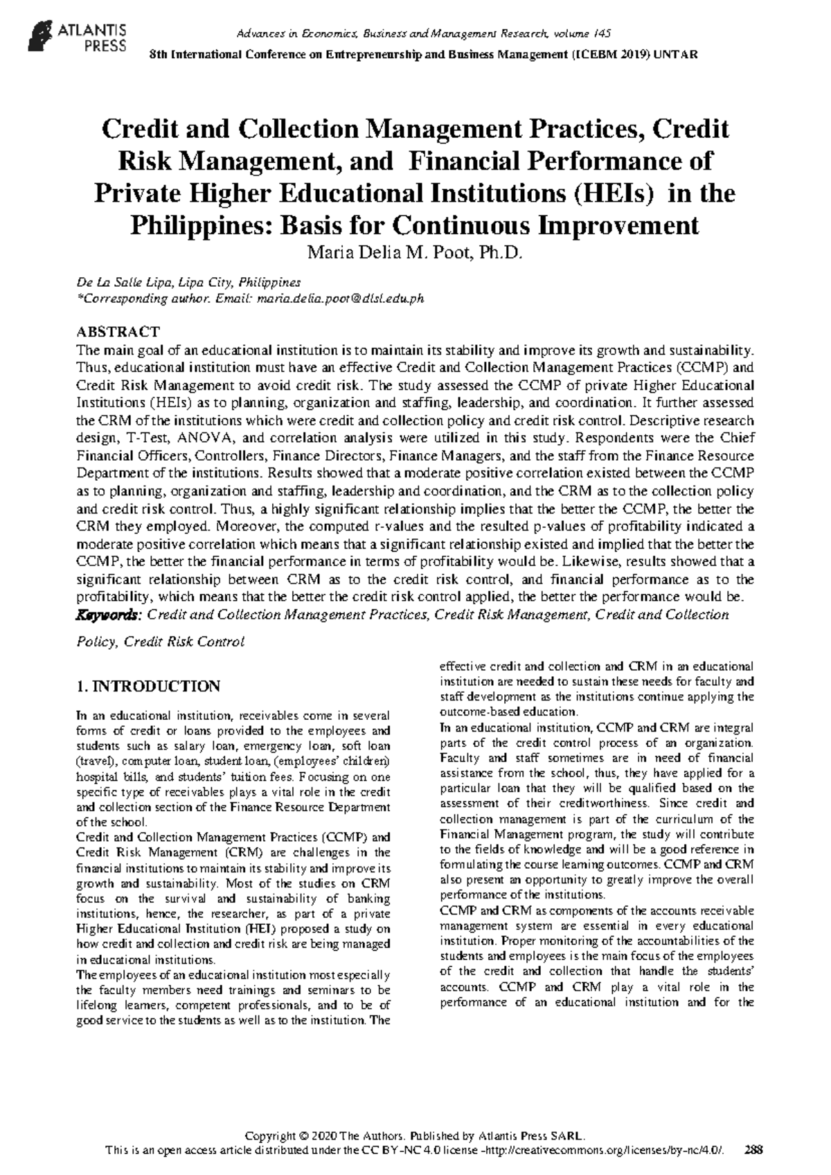 Credit and Collection Management Practices in HEIs: Insights from the ...