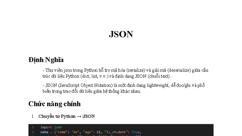 JSON và Pickle: Thư Viện Mã Hóa Dữ Liệu Trong Python - Studocu