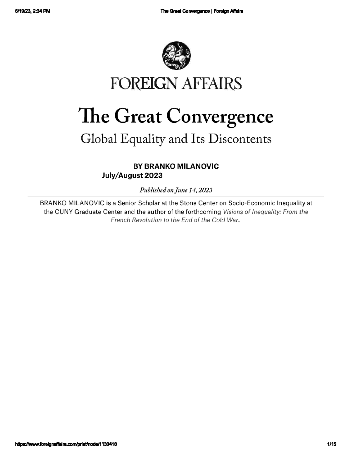 BIQVE: The Great Convergence - Global Inequality Insights (2023) - Studocu