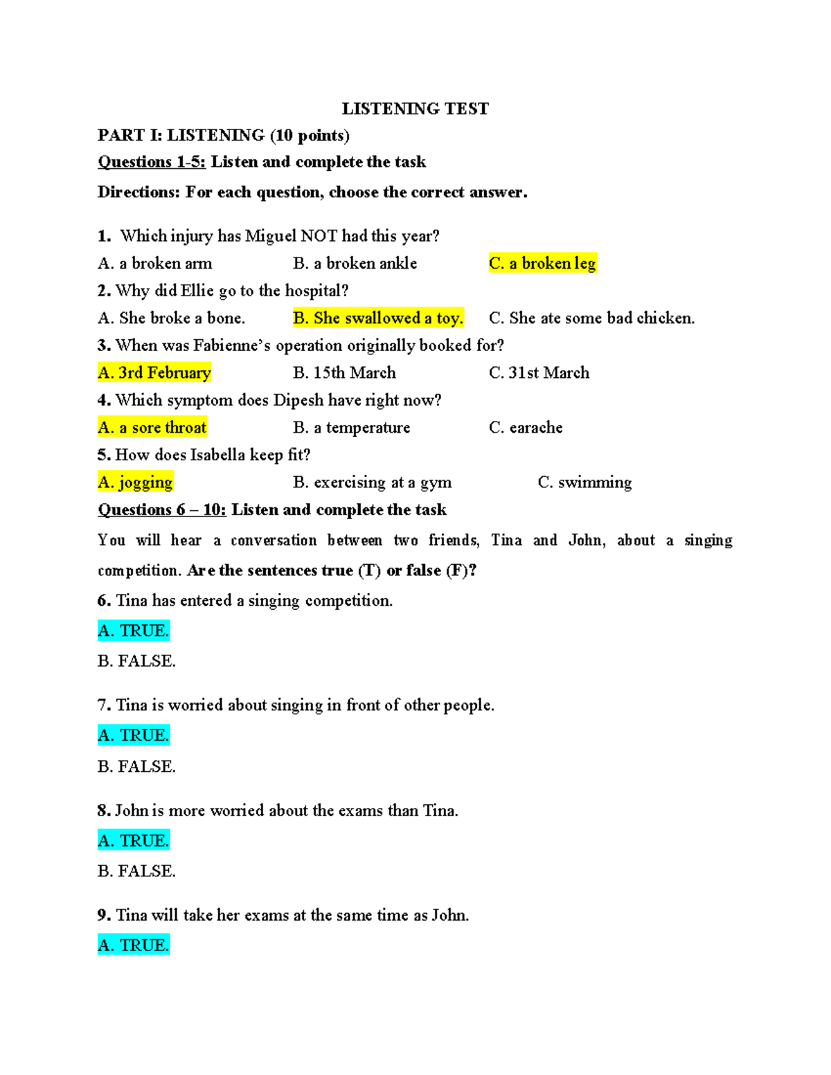 Listening Test 34: Part I - Listening Comprehension Tasks - Studocu