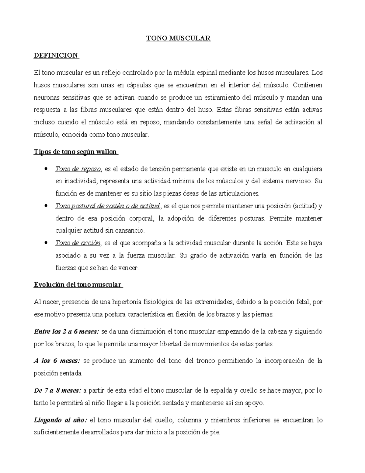 TONO MUSCULAR - Resumen sobre Anatomía y Evaluación del Tono - Studocu