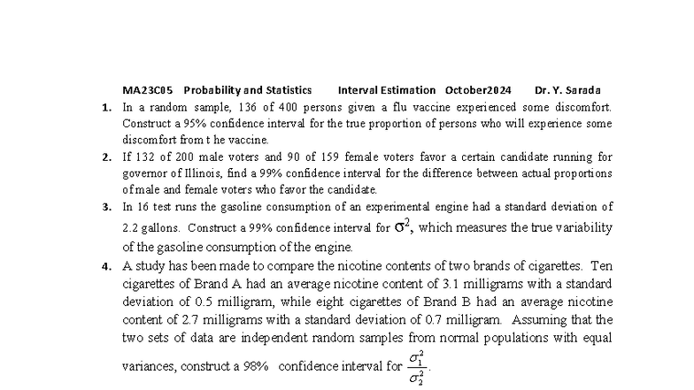 MA23C05 Probability and Statistics Interval Estimation October 2024 ...