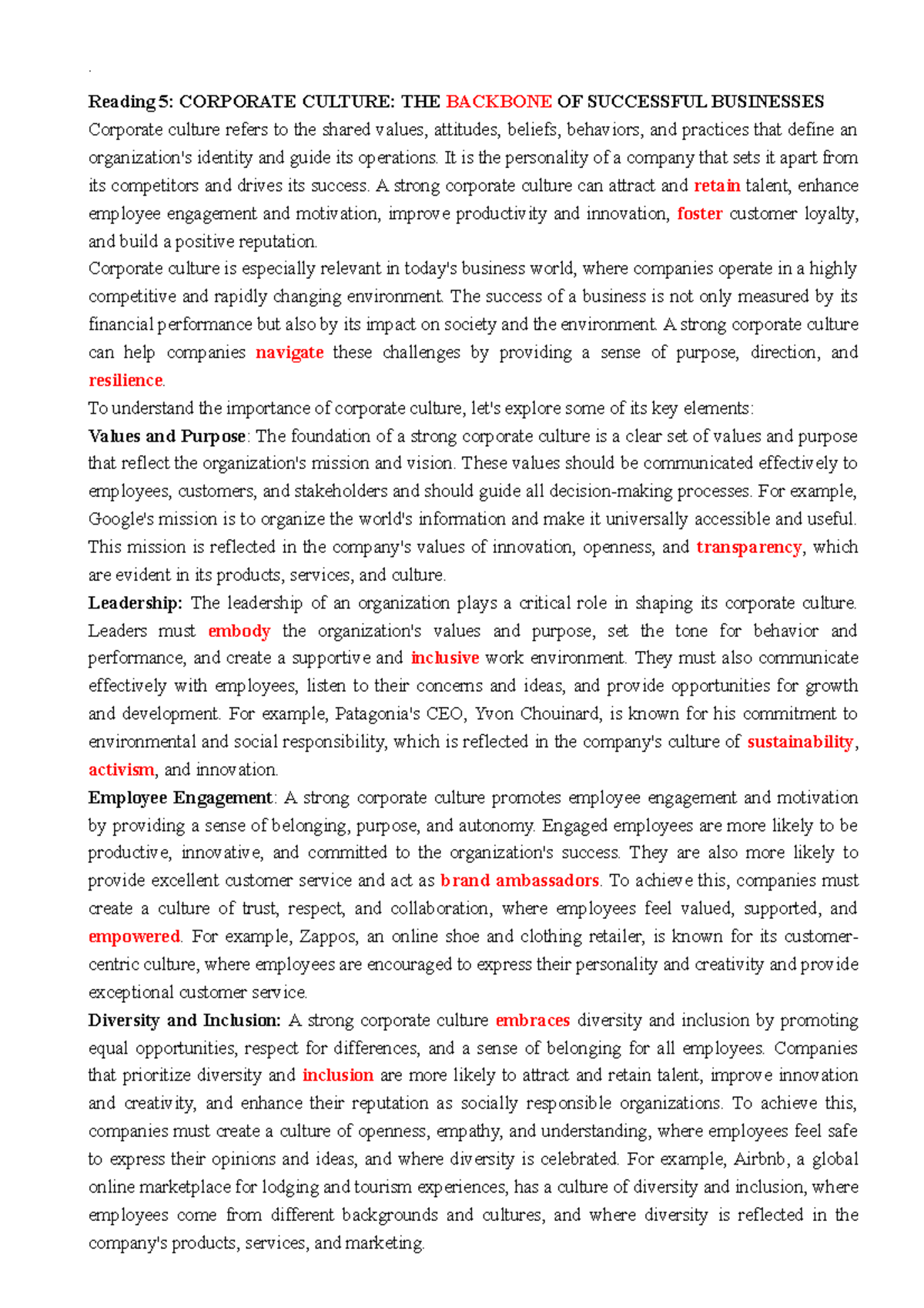 Unit 5 - Understanding Corporate Culture for Business Success - Studocu