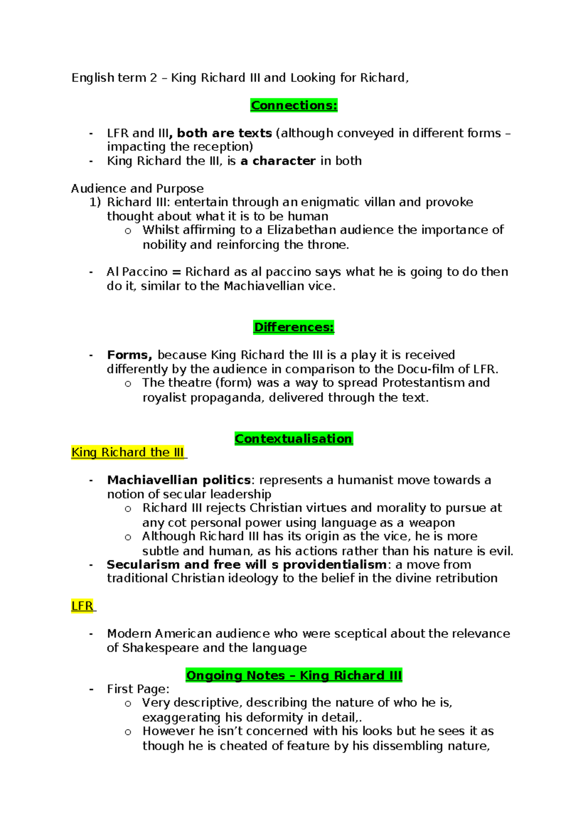 English T2: Connections Between King Richard and Looking for Richard ...