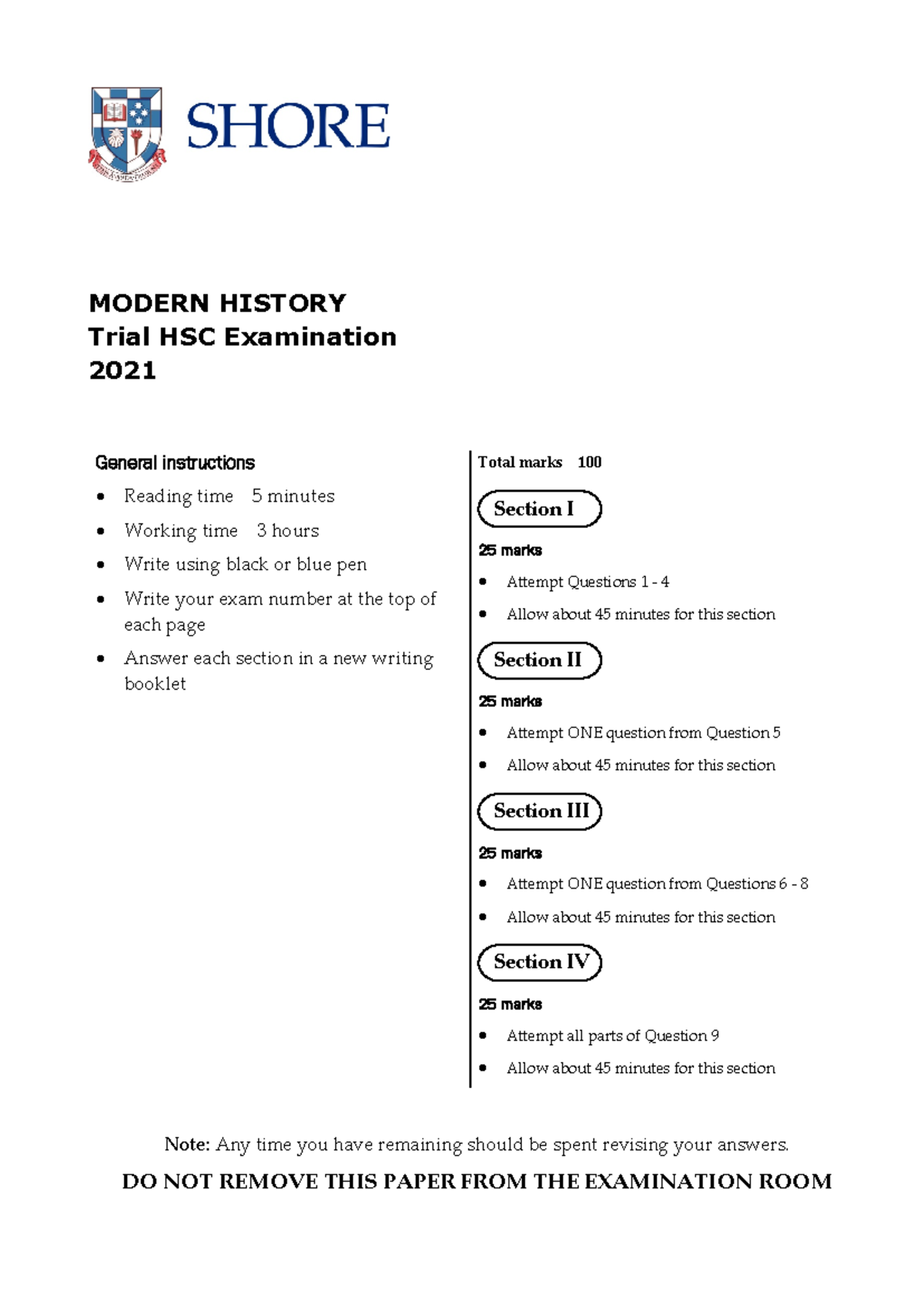 2021 MODERN HISTORY Trial HSC Exam: Key Topics & Questions - Studocu