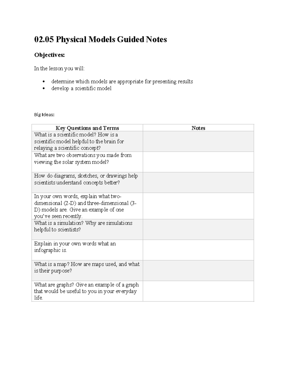 02 05 Guided Notes - Science: Understanding Physical Models - Studocu