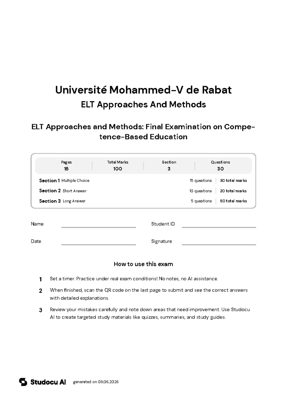 ELT Approaches and Methods: Final Exam on CBE - Studocu