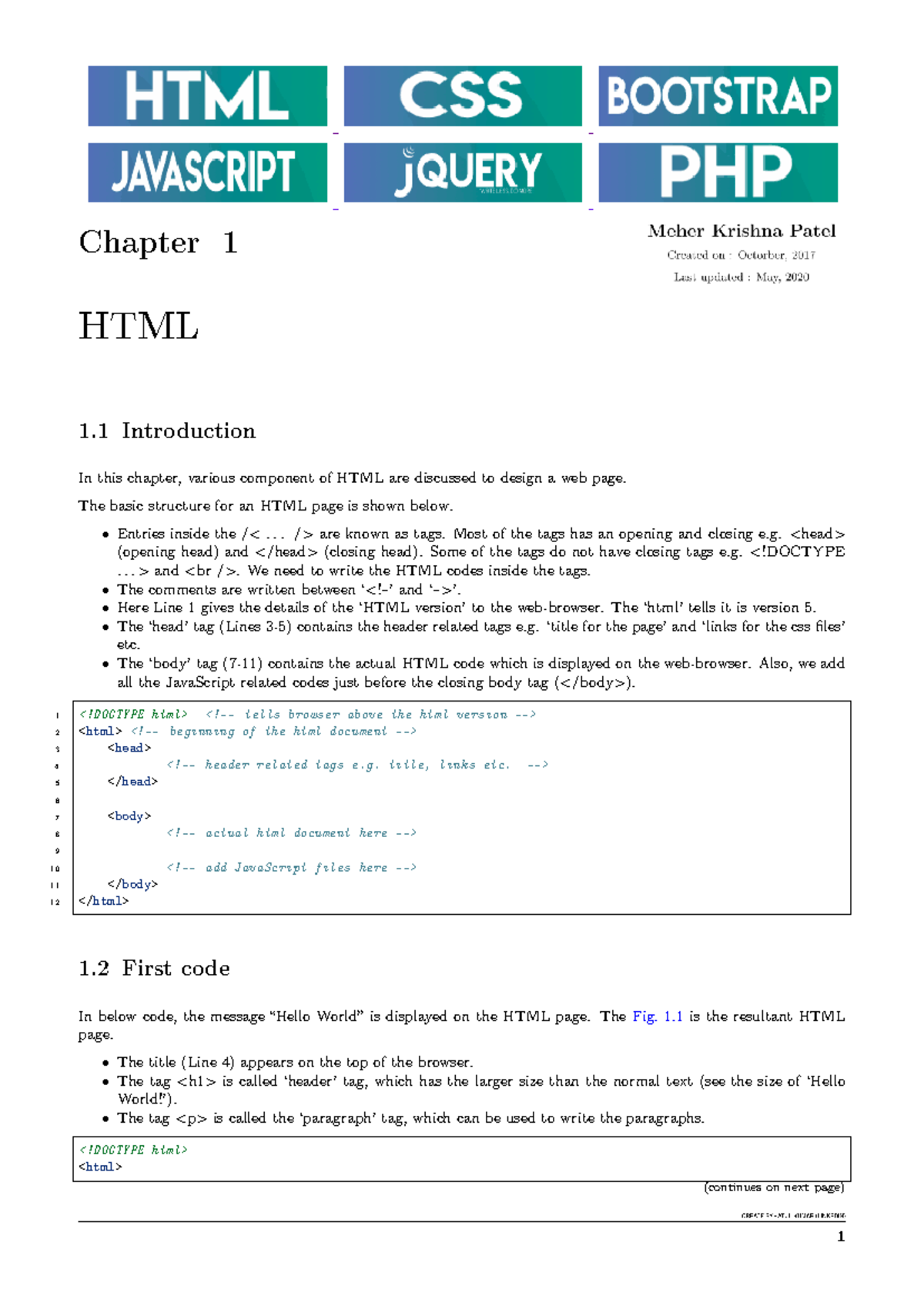 HTML, CSS, Bootstrap, Javascript, Jquery 📍 - Chapter 1 HTML 1 ...
