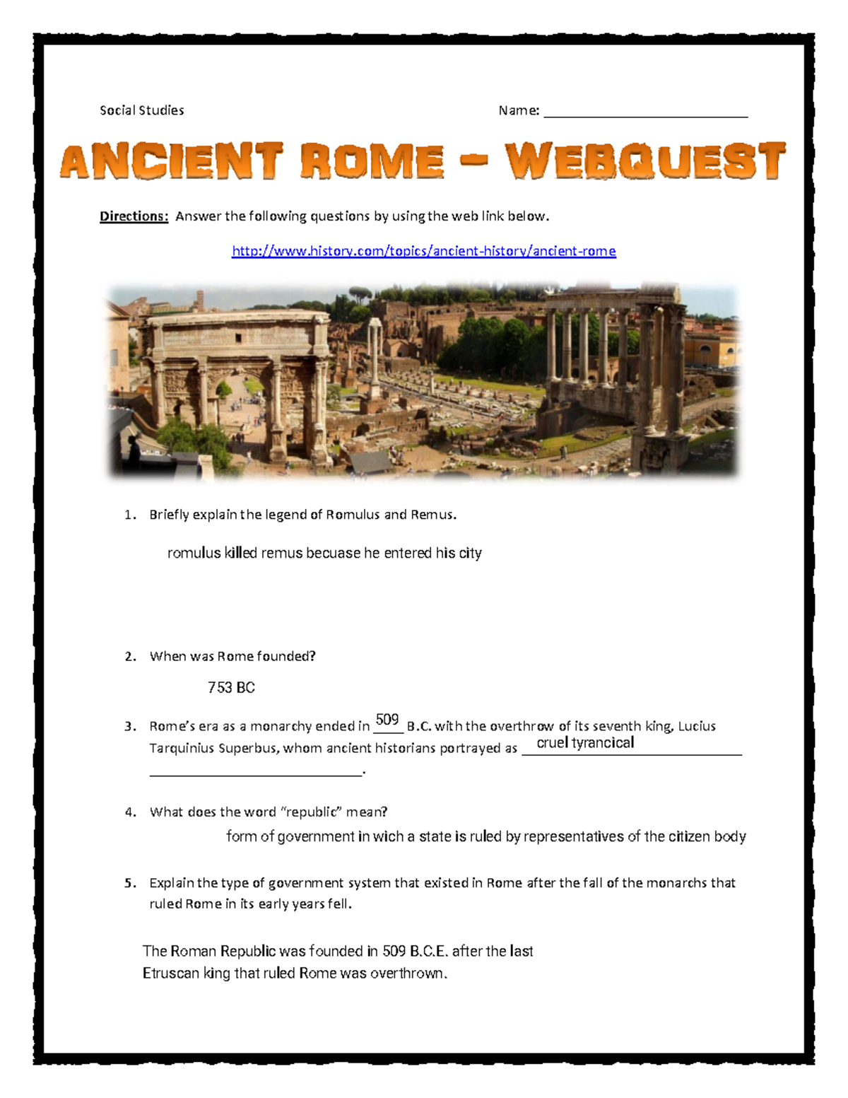 Ancient Rome Webquest - Social Studies (SS 101) Study Guide - Studocu