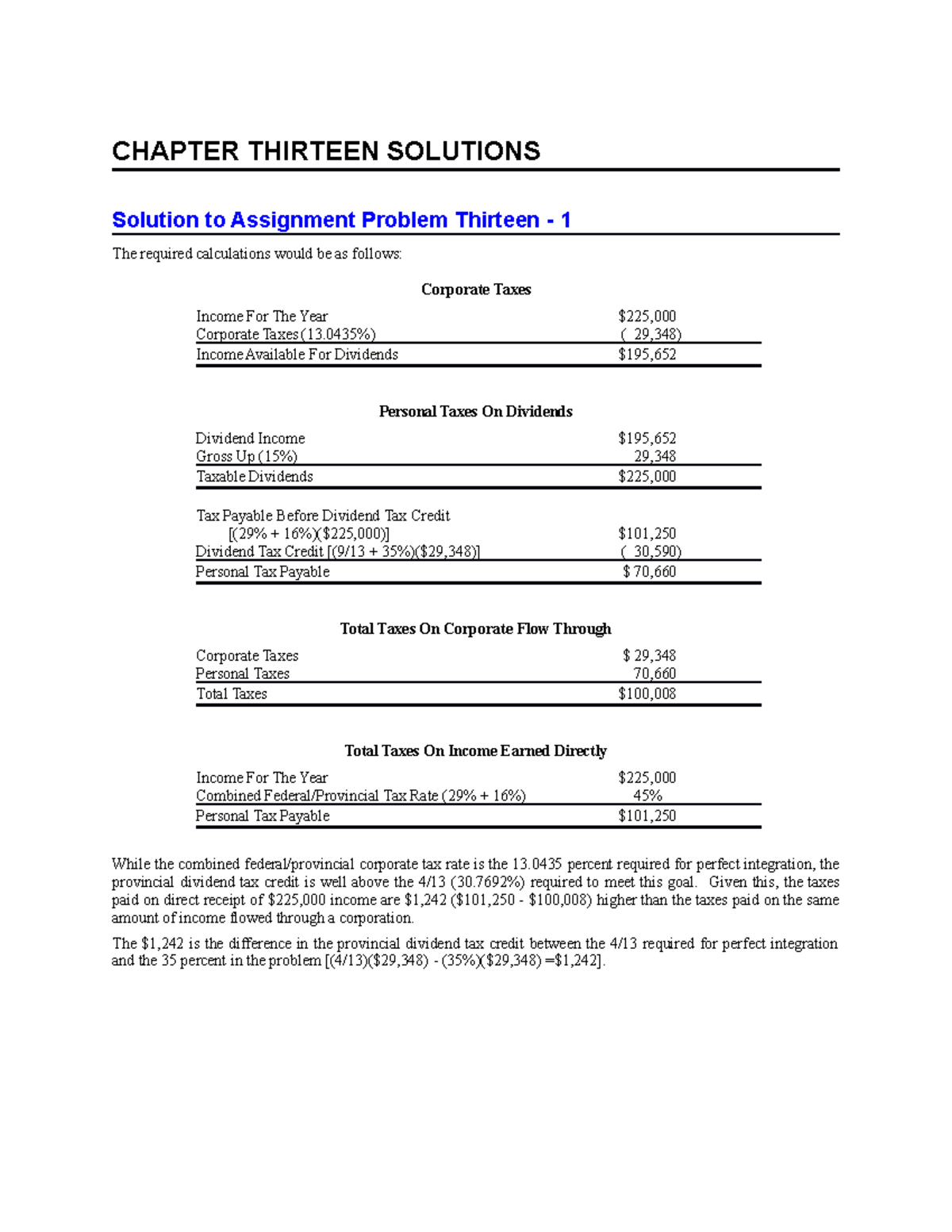Chapter Thirteen Solutions - CHAPTER THIRTEEN SOLUTIONS Solution to Assignment Problem Thirteen ...